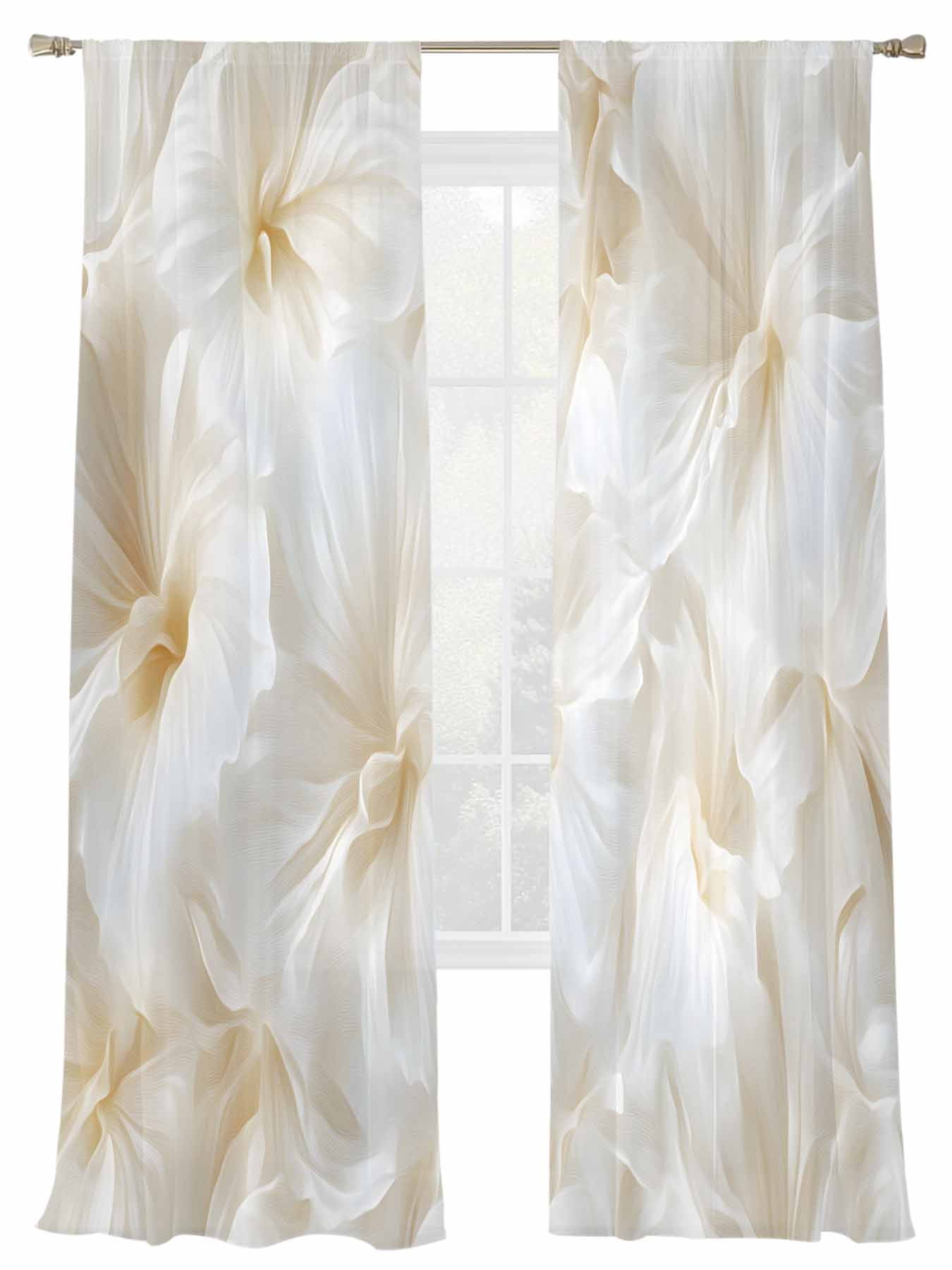 Spring Flowers Sheer Curtains 2 Panels Set Abstract Modern White Floral ...