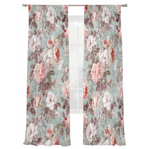Spring Flowers Sheer Curtains 2 Panels Set Country Watercolor Red White ...