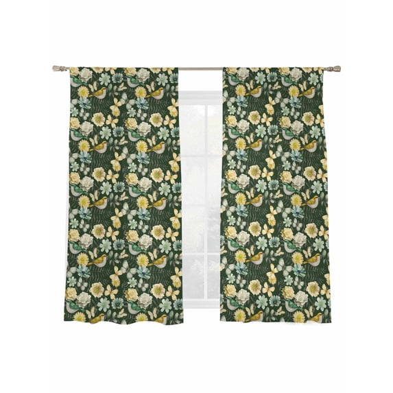 Spring Flowers Sheer Curtains 2 Panels Set Hummingbird Butterflies ...