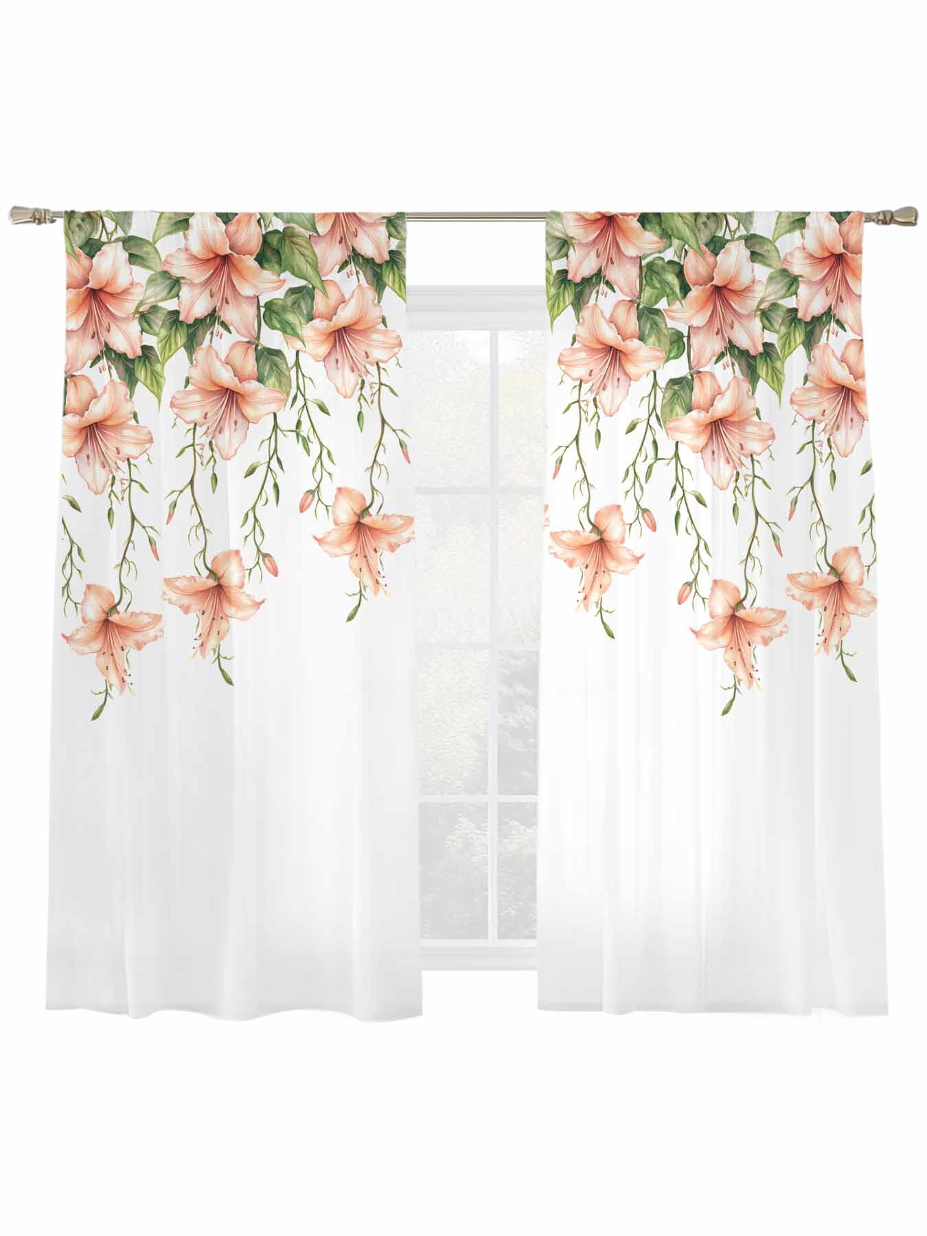 Spring Flowers Sheer Curtains 2 Panels Set Leaf Floral Sheer Window ...