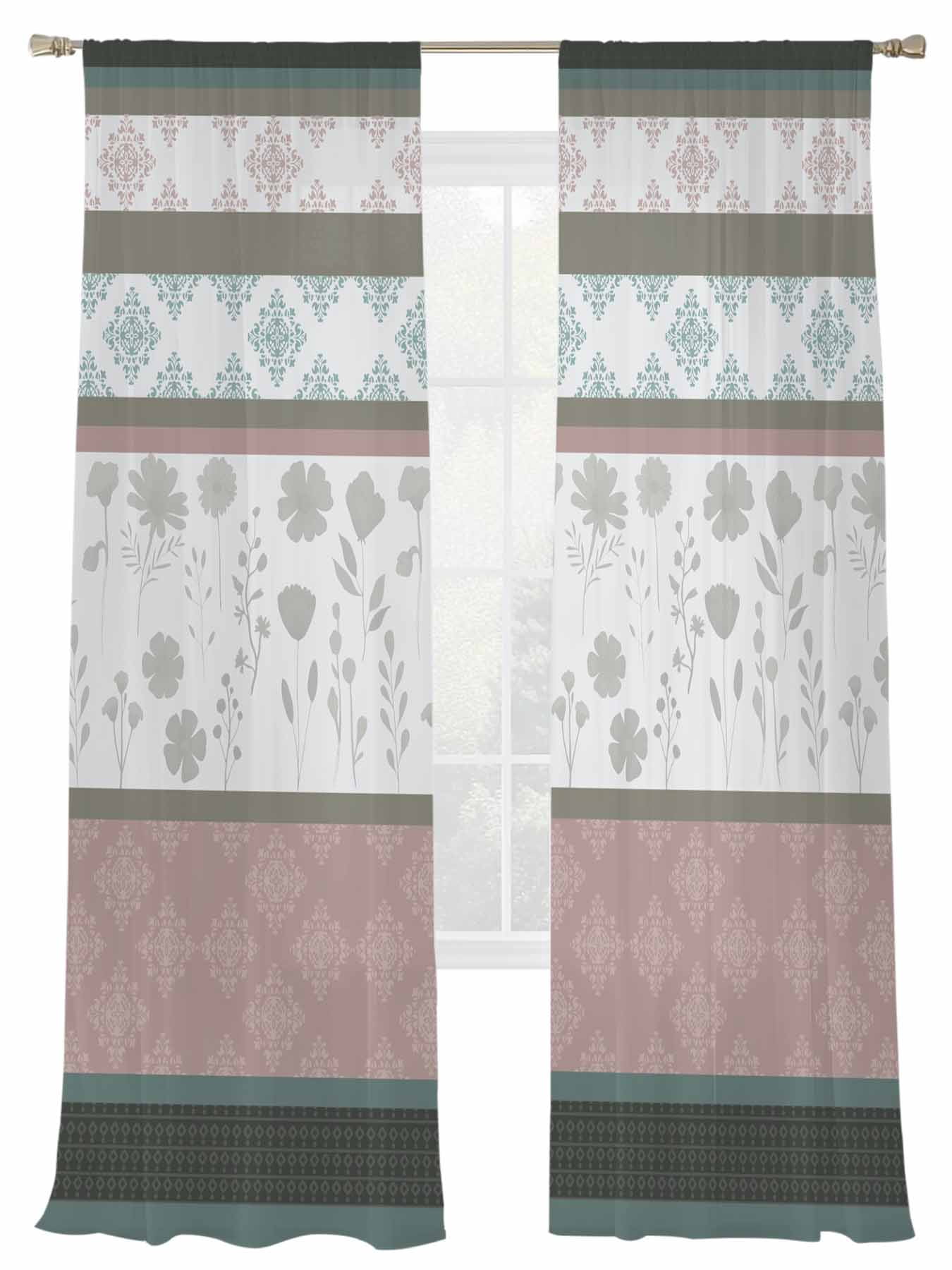 Spring Flowers Sheer Curtains 2 Panels Set Red Green Floral Country ...