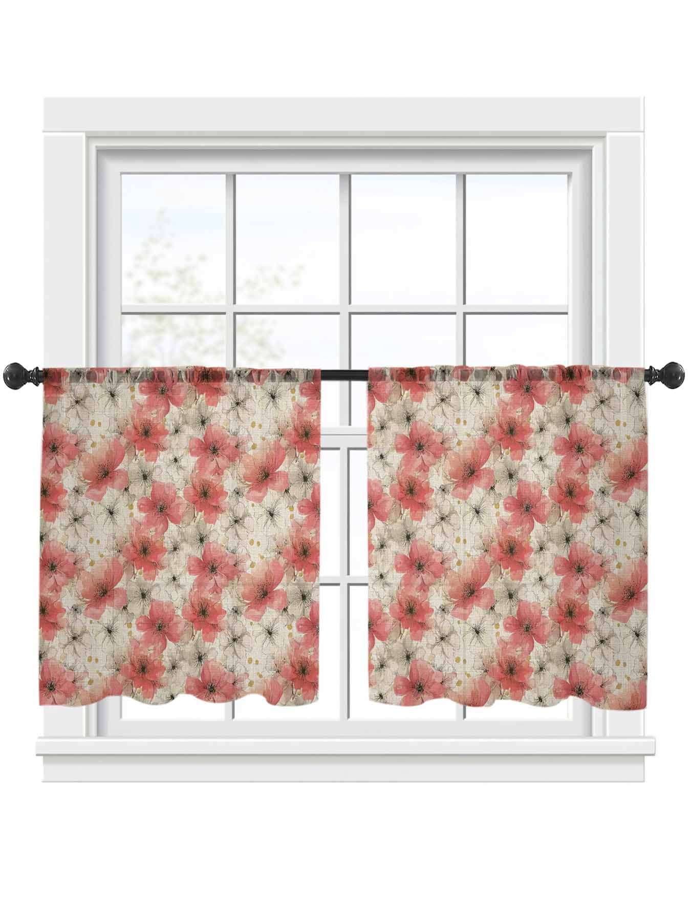 Spring Flowers Sheer Curtains 2 Panels Set Red White Floral Vintage ...