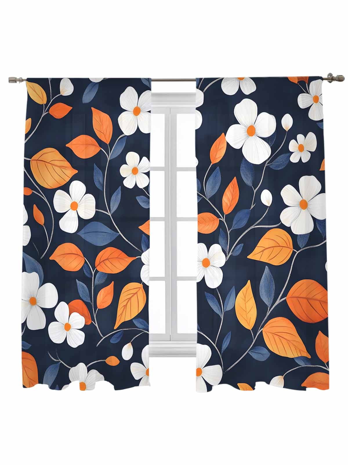 Spring Flowers Sheer Curtains 2 Panels Set Retro Pastoral Orange Leaf ...