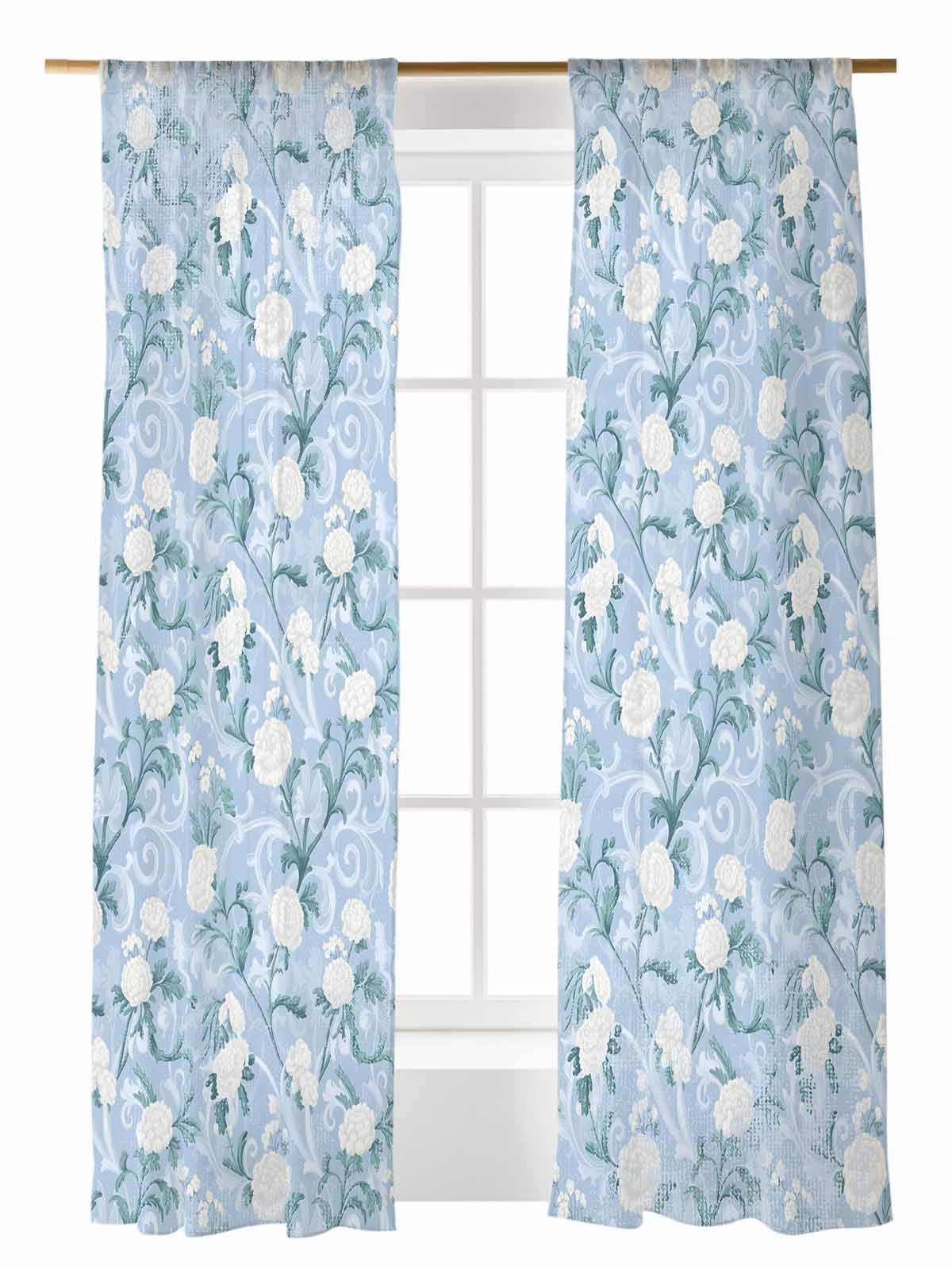 Spring Flowers Sheer Curtains 2 Panels Set Retro White Floral Blue ...