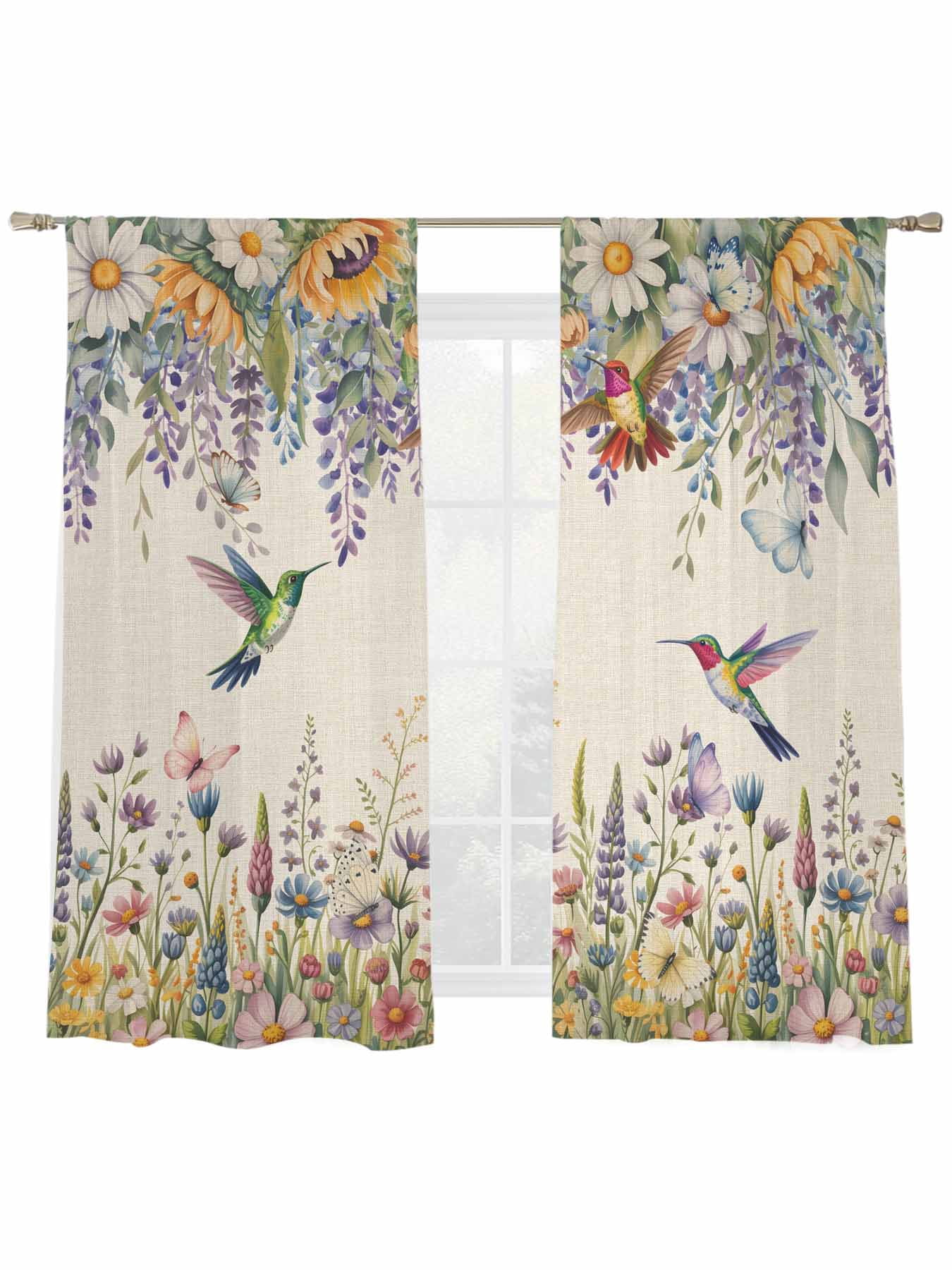Spring Flowers Sheer Curtains 2 Panels Set Vintage Watercolor Purple ...