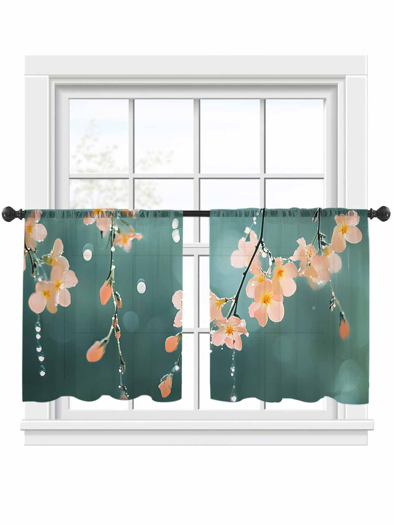 Spring Flowers Sheer Curtains 2 Panels Set Water Droplets Sheer Window ...