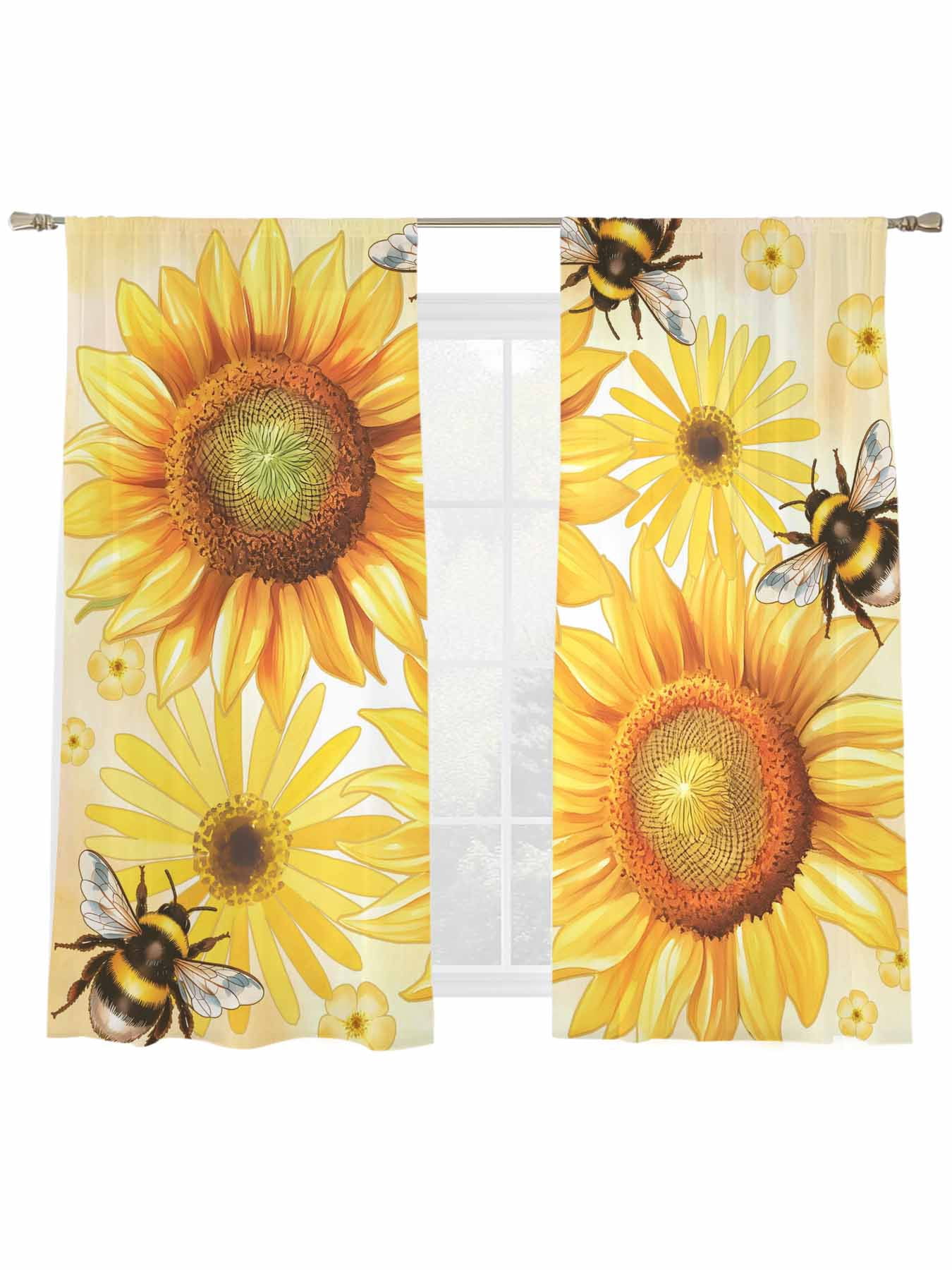 Spring Flowers Sheer Curtains 2 Panels Set Watercolor Country Yellow ...