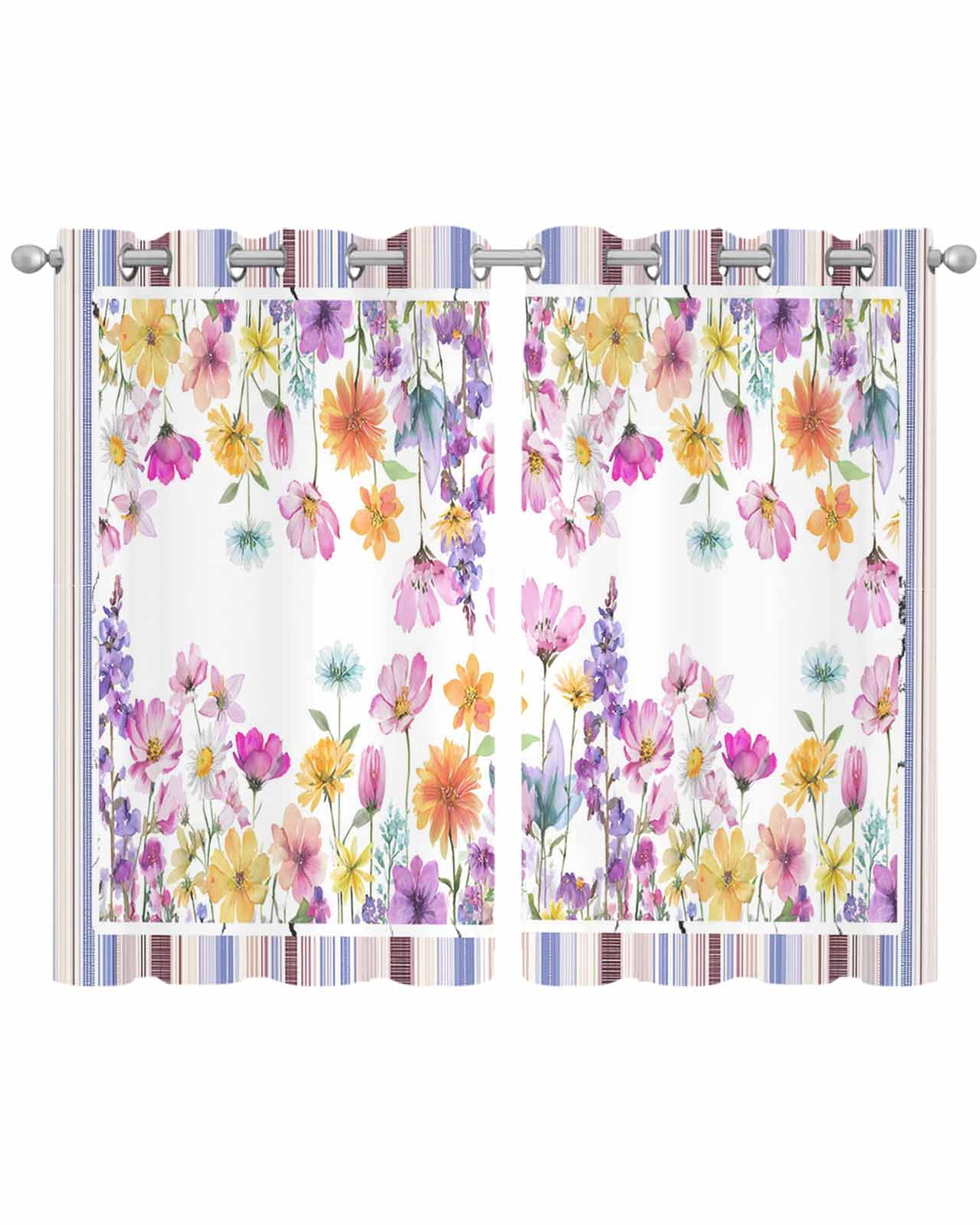 Spring Flowers Sheer Curtains 39 Inch Length 2 Panels Set for Living ...