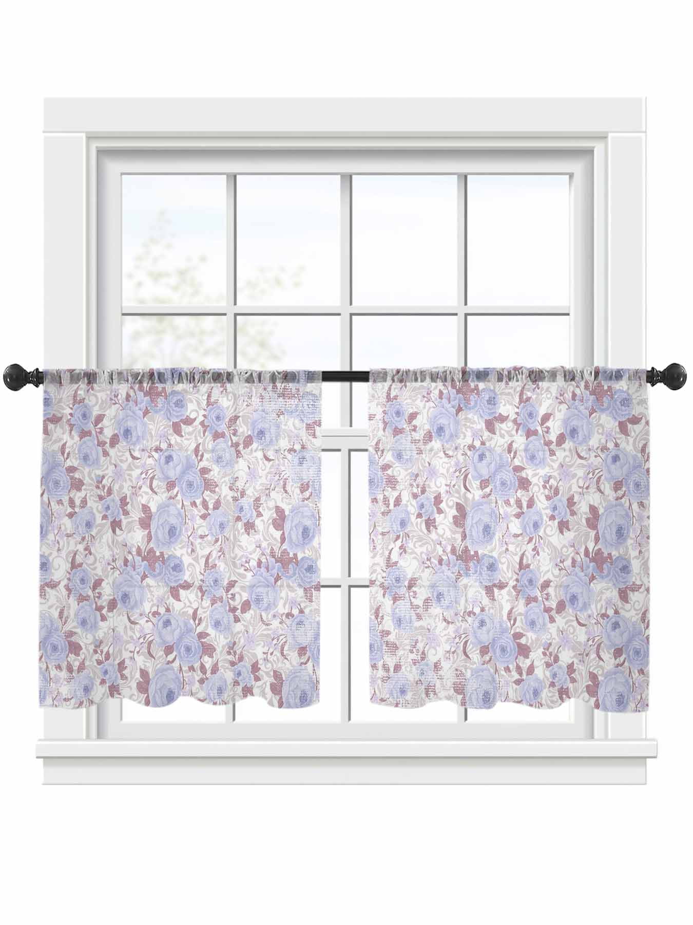 Spring Flowers Sheer Curtains 54 Inch Long 2 Panels, Retro Purple ...