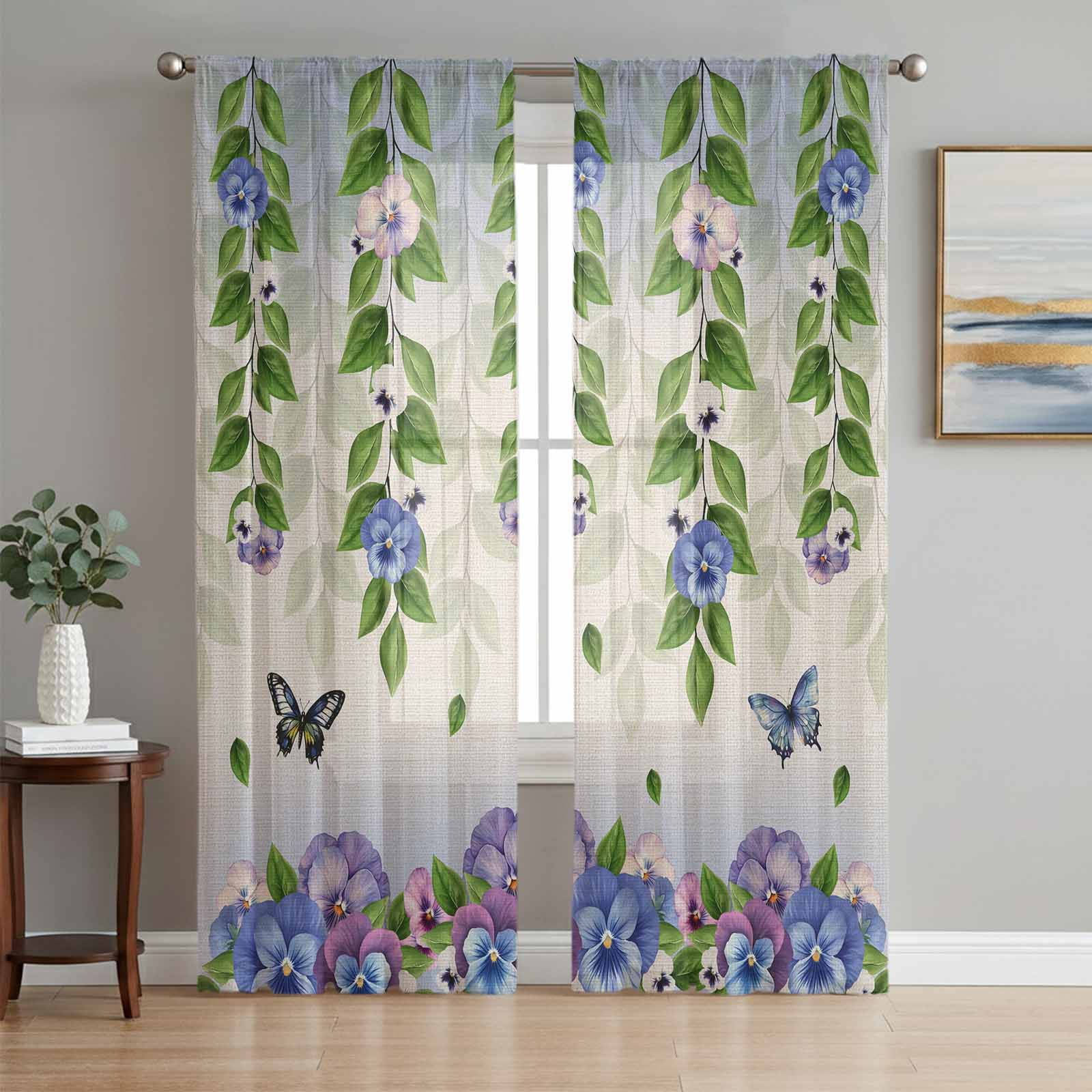 Spring Flowers Sheer Curtains 72 Inch Length 2 Panels Set, Summer ...