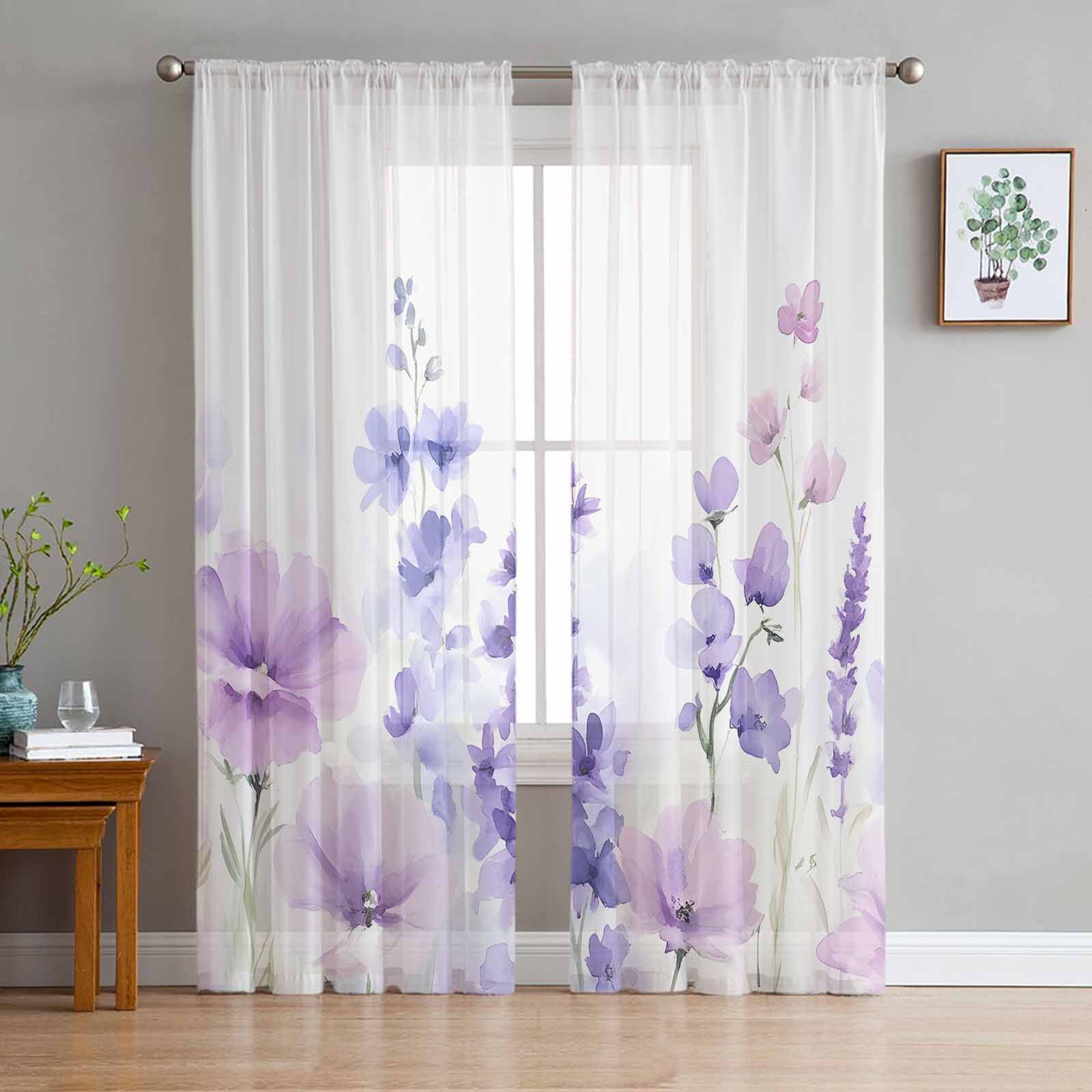 Spring Flowers Sheer Curtains 96 Inches Long 2 Panels Set, Window Sheer ...