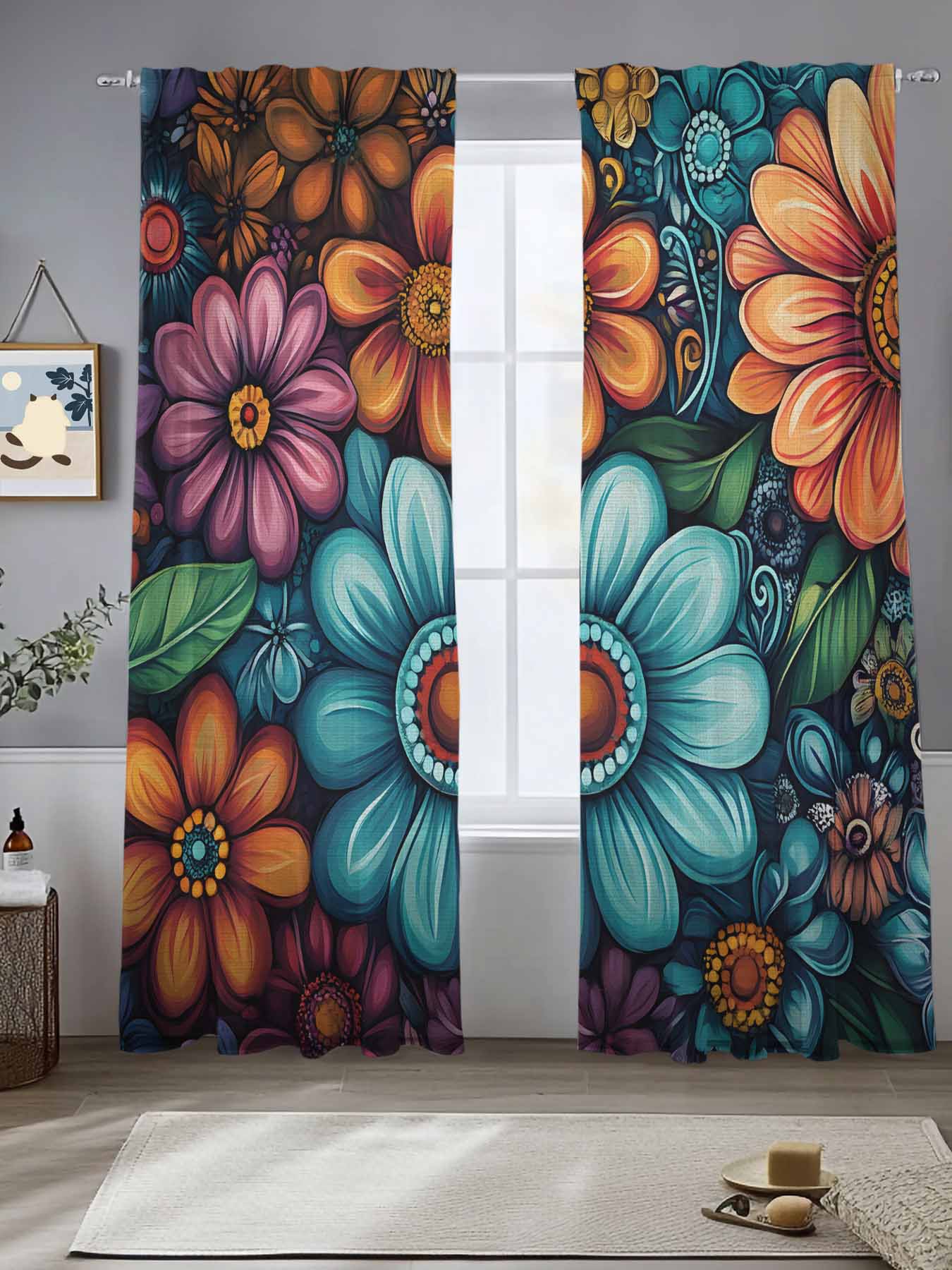 Spring Flowers Sheer Curtains for Living Room Bedroom Country Chic ...