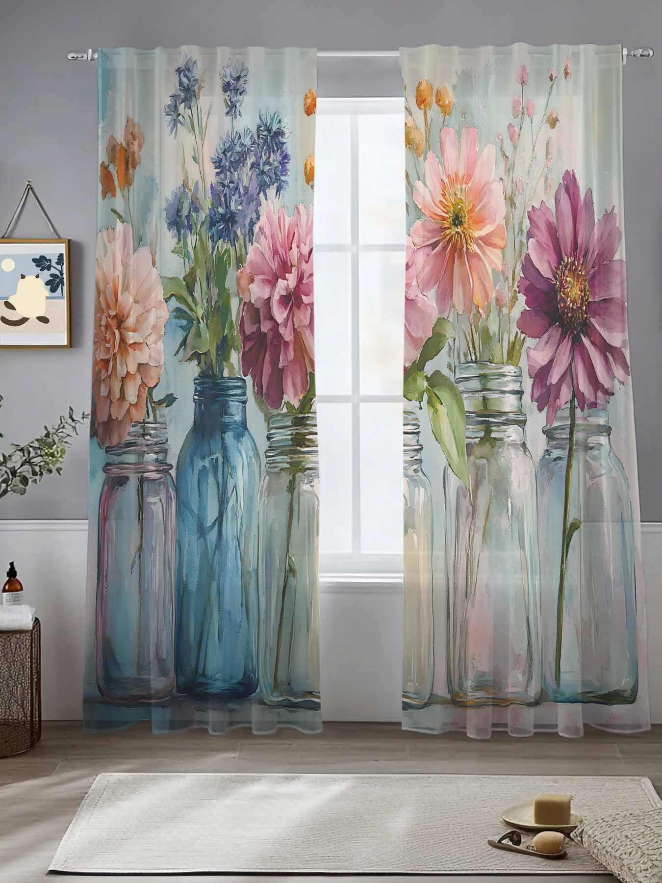 Spring Flowers Sheer Curtains for Living Room Bedroom Farmhouse ...