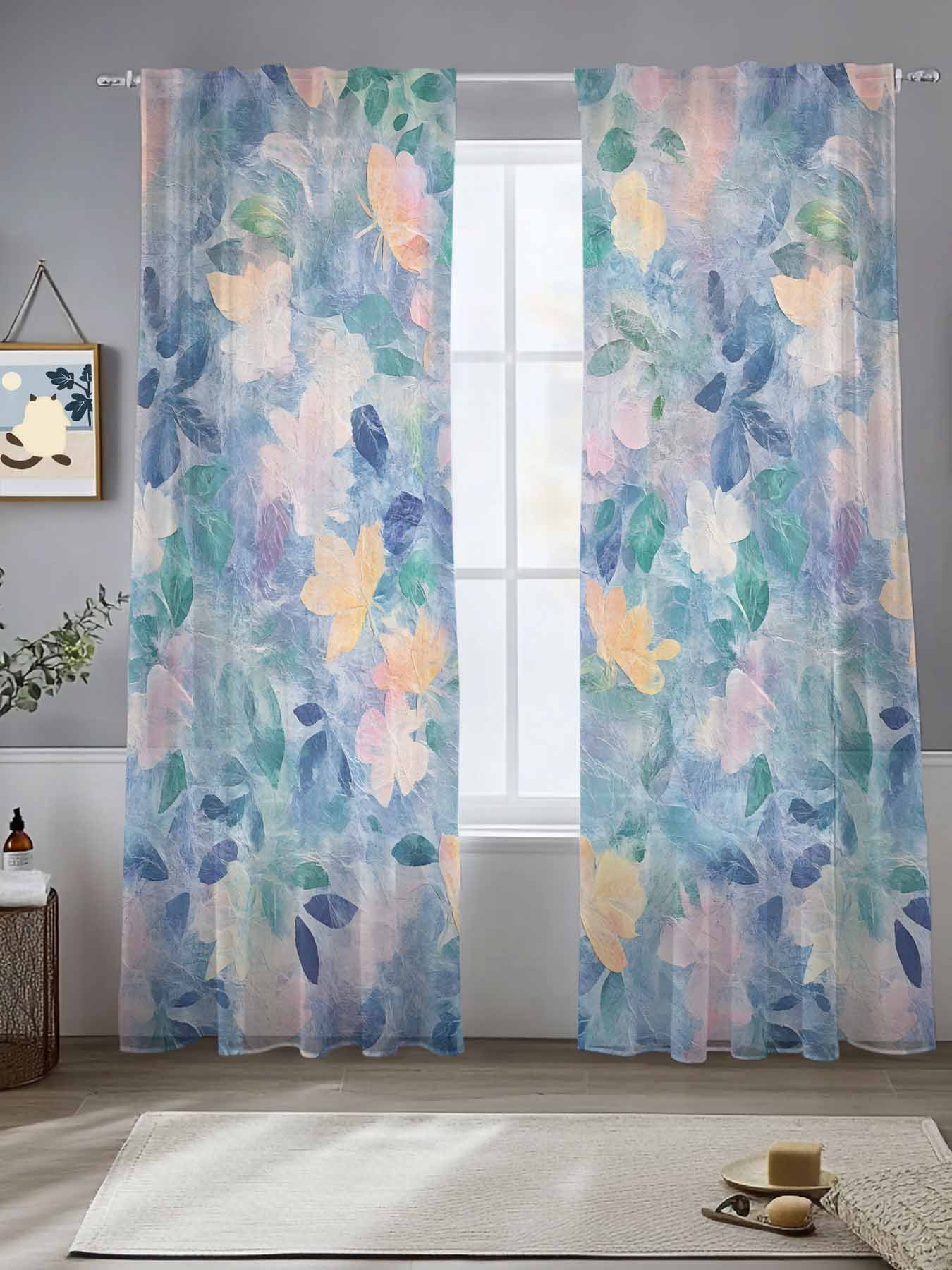 Spring Flowers Sheer Curtains for Living Room Bedroom Vintage Country ...