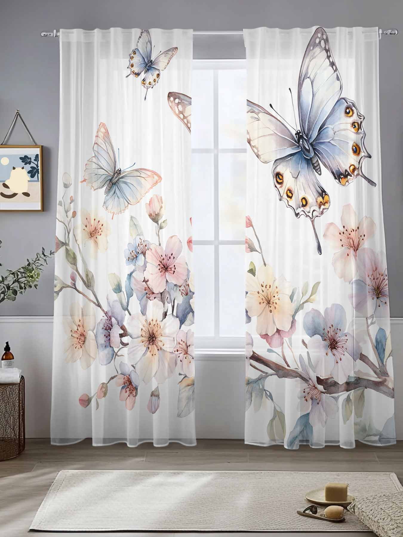 Spring Flowers Sheer Curtains for Living Room Bedroom Watercolor ...