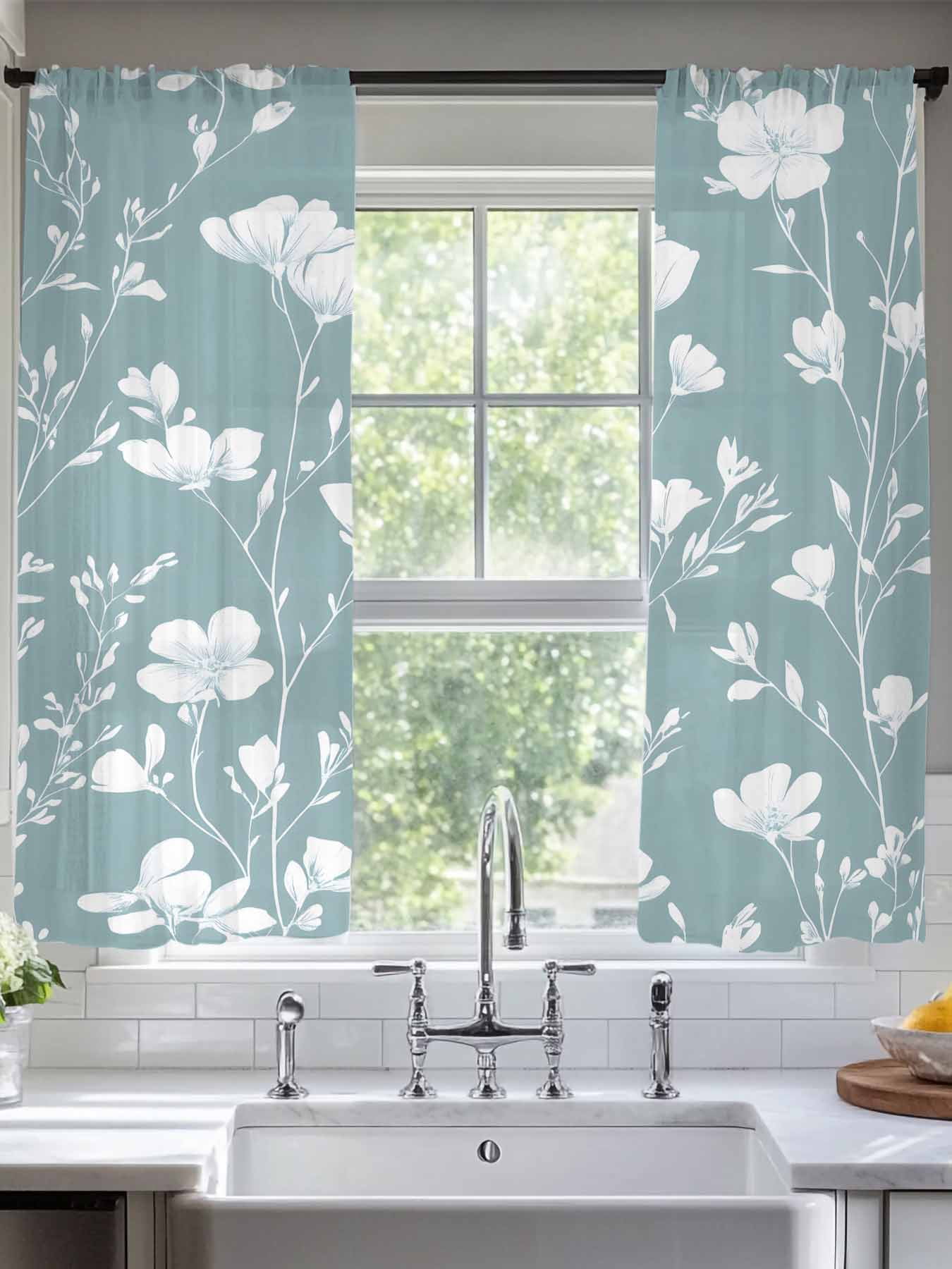 Spring Flowers Sheer Curtains for Living Room Bedroom Watercolor ...