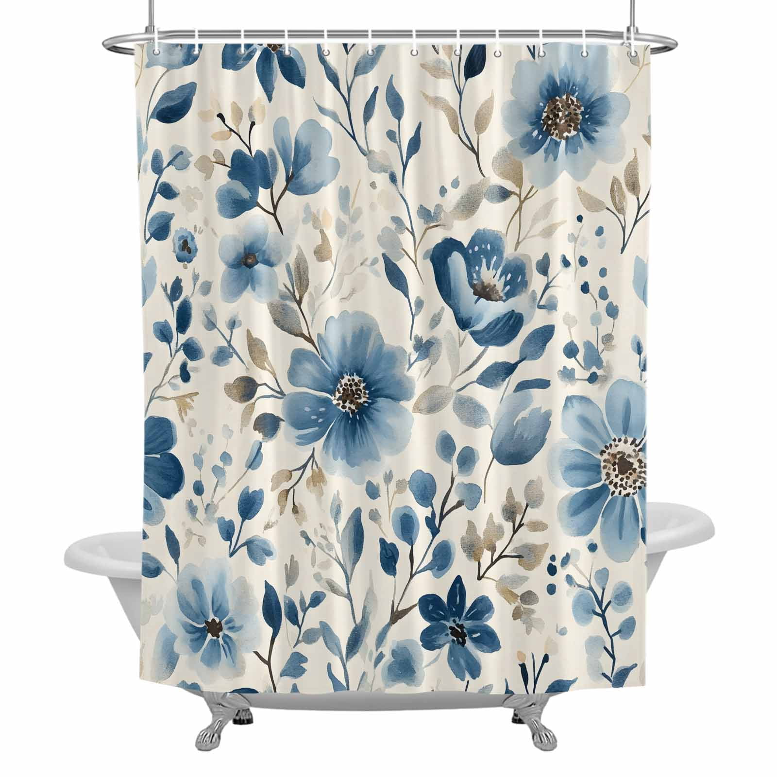 Spring Flowers Shower Curtain for Bathroom, Abstract Blue Flowers ...
