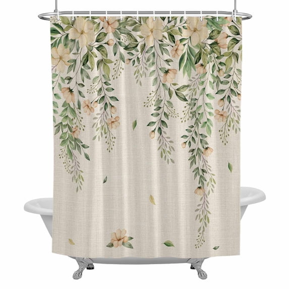 Spring Flowers Shower Curtain for Bathroom, Watercolor Beige Floral ...