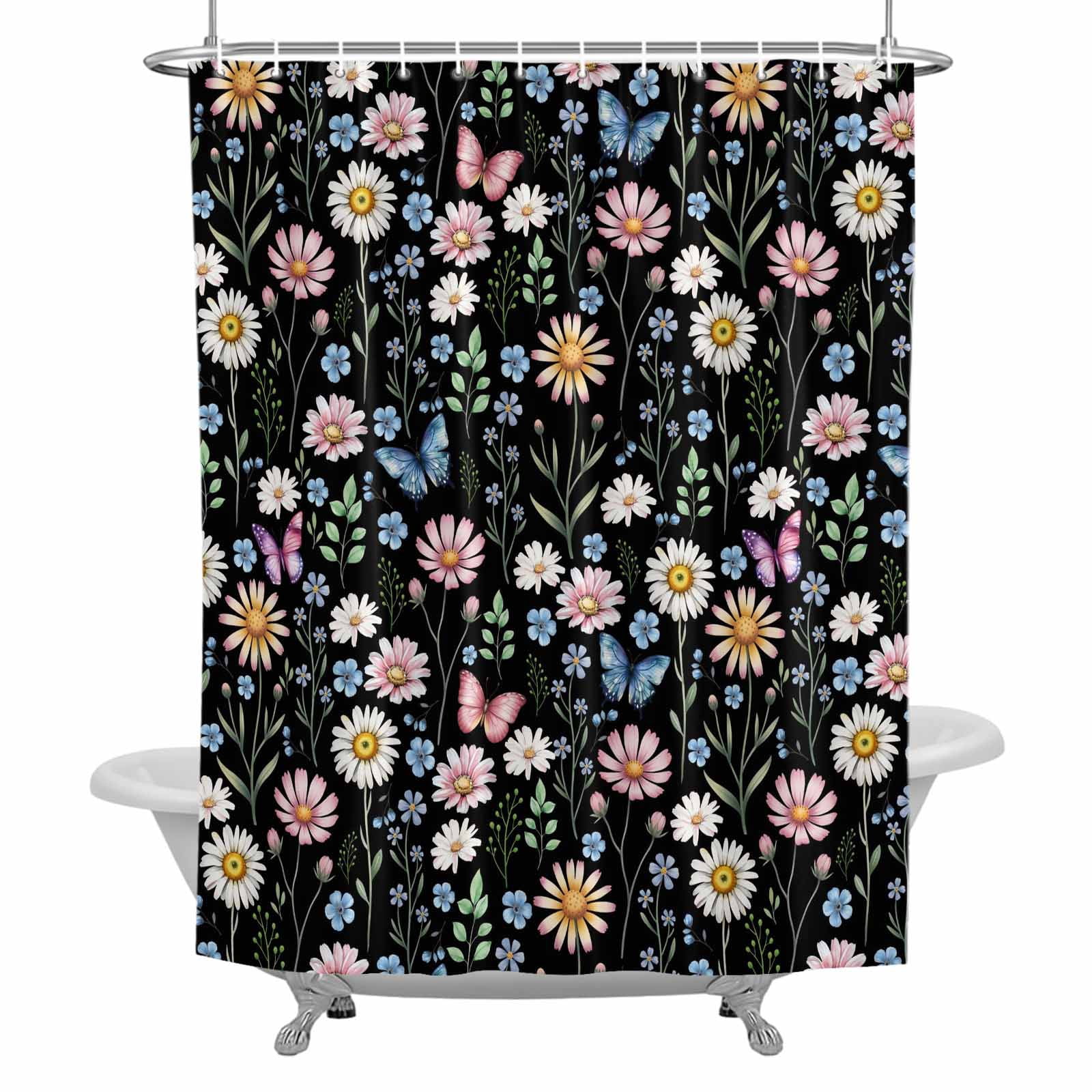 Spring Flowers Shower Curtain for Bathroom, Watercolor Pink Yellow Blue ...