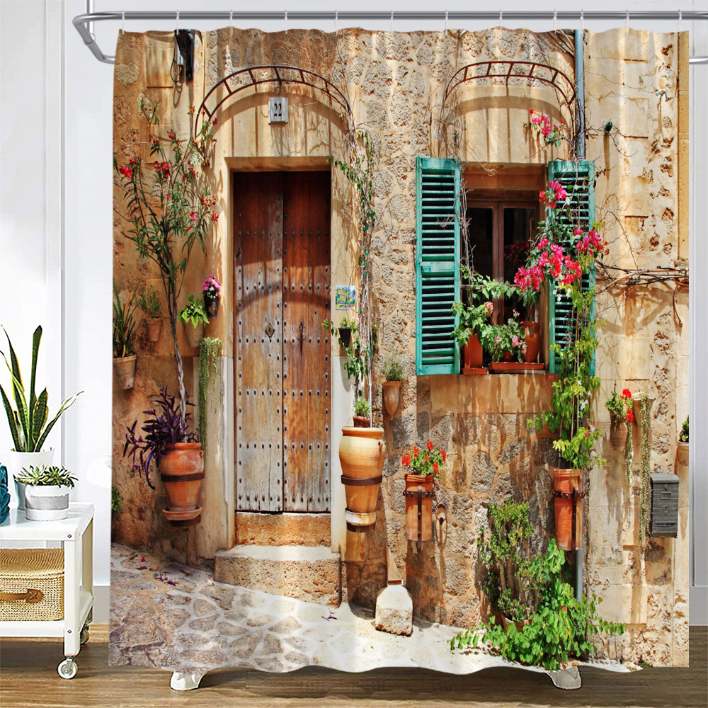 Spring Flowers Shower Curtain Green Vine Plant Leaves Vintage St Wall ...