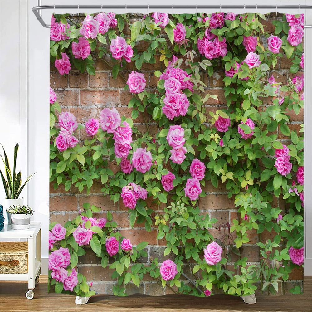 Spring Flowers Shower Curtain Green Vine Plant Leaves Vintage St Wall Natural Floral Garden Home ...