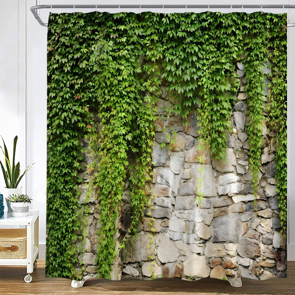Spring Flowers Shower Curtain Green Vine Plant Leaves Vintage St Wall ...