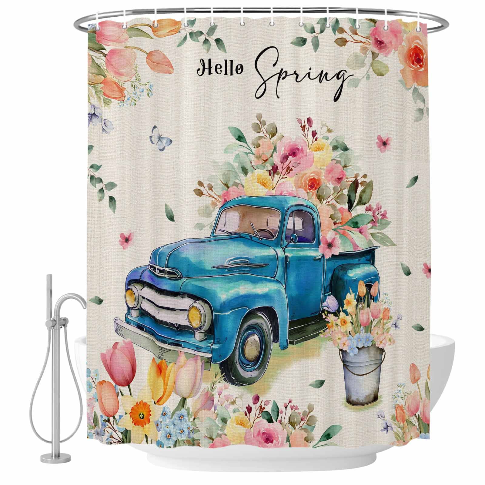 Spring Flowers Shower Curtain Set - Long 72" x 84" Washable Bathtub ...