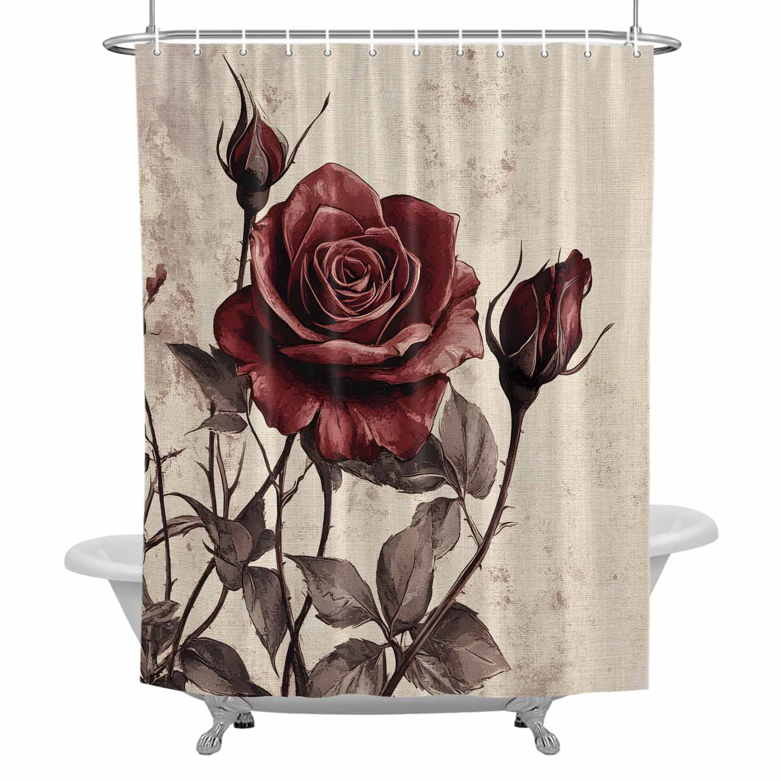 Spring Flowers Shower Curtain for Bathroom, Retro Rose Bud Waterproof ...