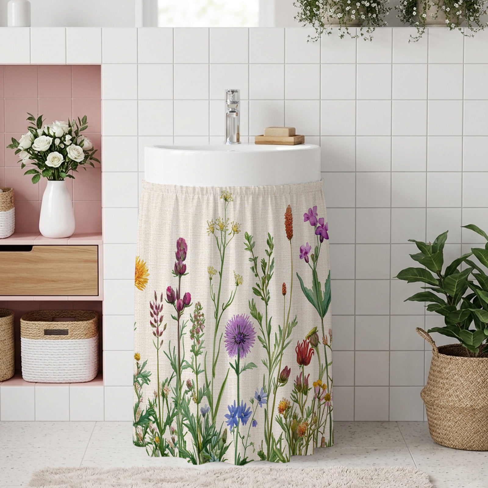 Spring Flowers Small Cabinet Curtain 11''x13'', Wild Floral Herb ...