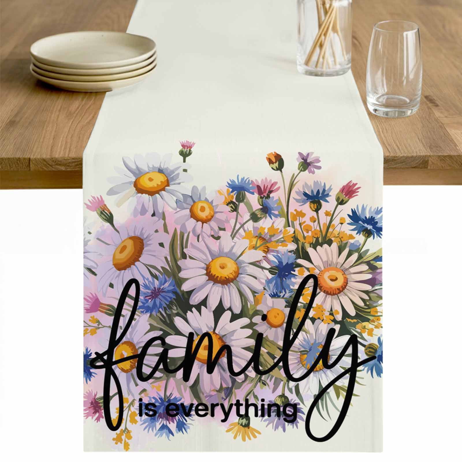 Spring Flowers Table Runner - 108 Inch Long Country Watercolor ...