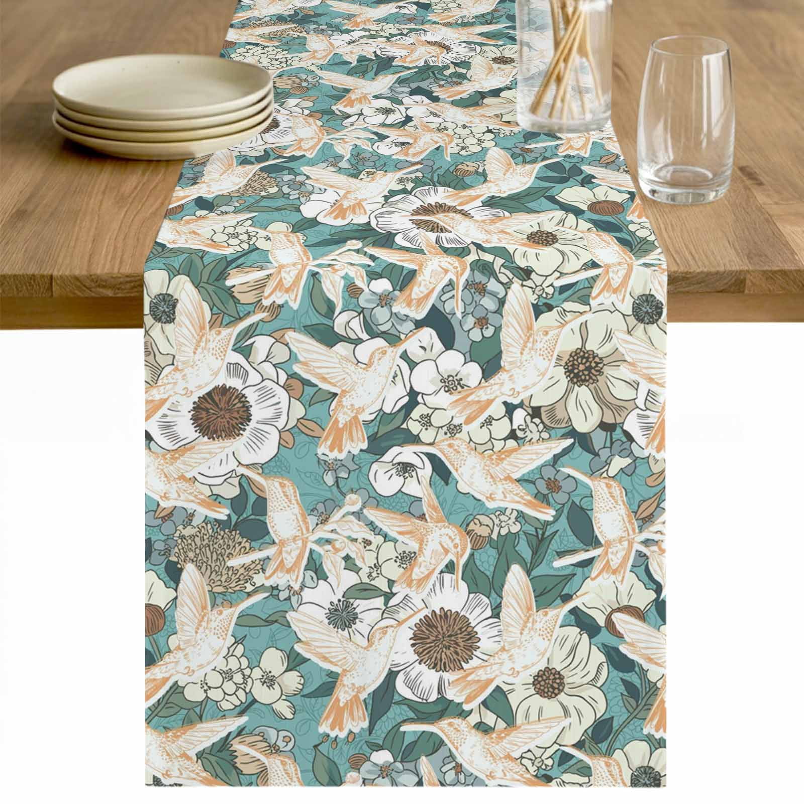 Spring Flowers Table Runner - 120 Inch Long Vintage Chic Botanical ...