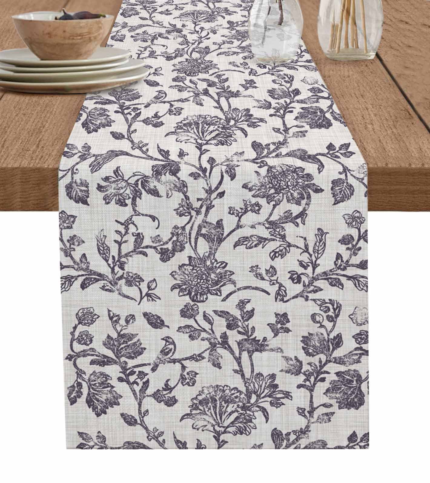 Spring Flowers Table Runner 48 Inches, Farmhouse Purple Pastoral Floral ...