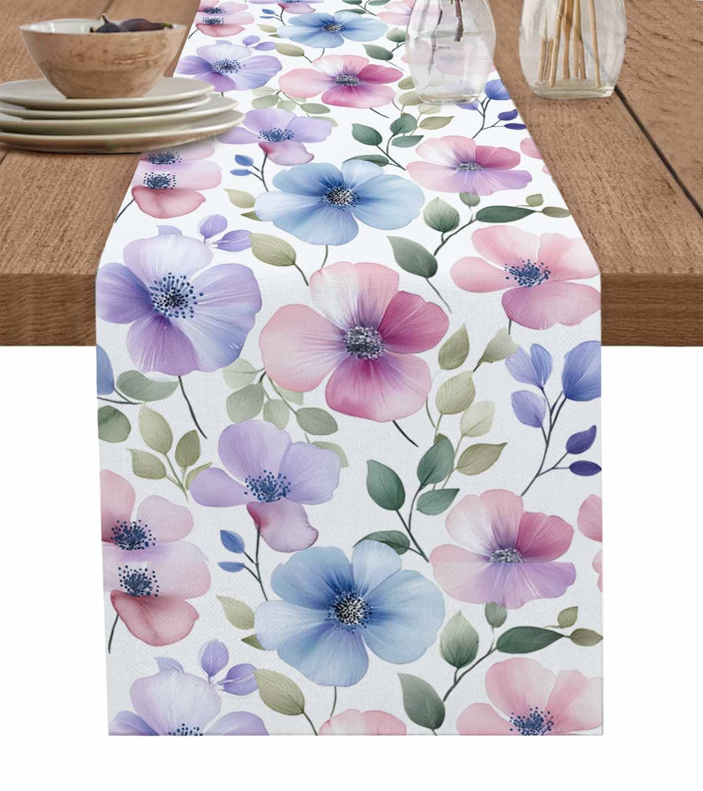 Spring Flowers Table Runner 70 Inches, Country Watercolor Nature Wild ...