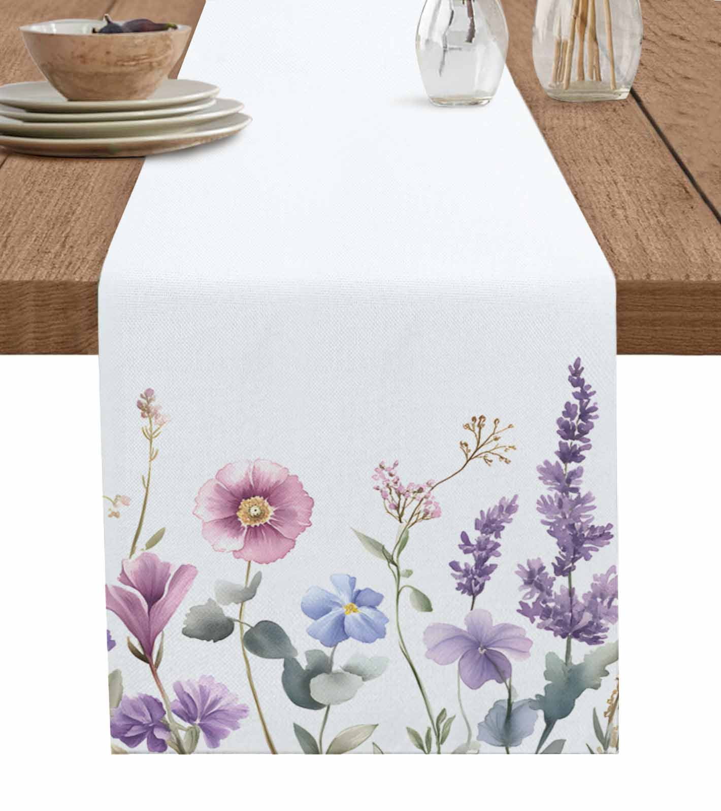 Spring Flowers Table Runner 70 Inches, Idyllic Lavender Botanical ...