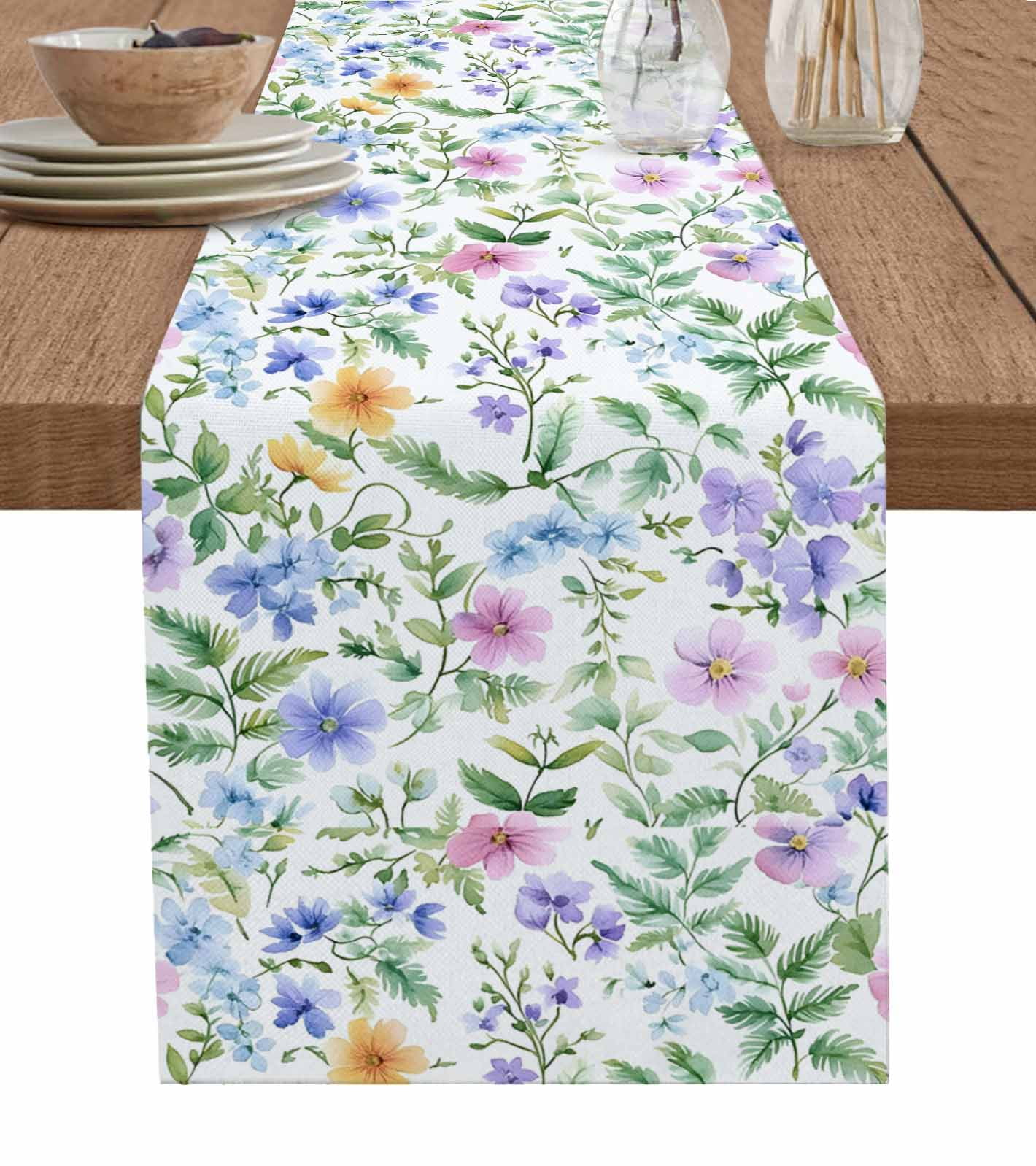 Spring Flowers Table Runner 72 Inches, Country Spring Botanical Green ...