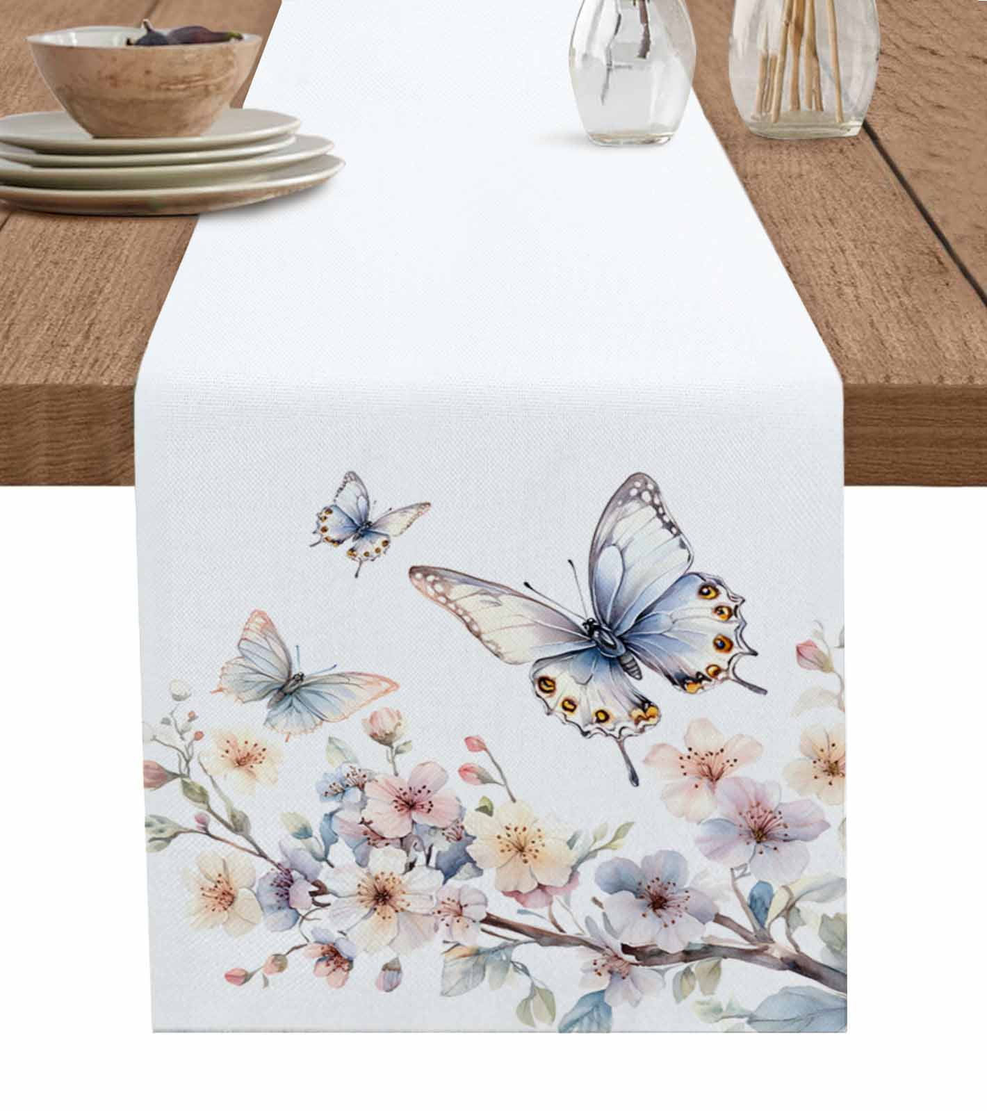 Spring Flowers Table Runner 72 Inches, Watercolor Botanical Floral ...