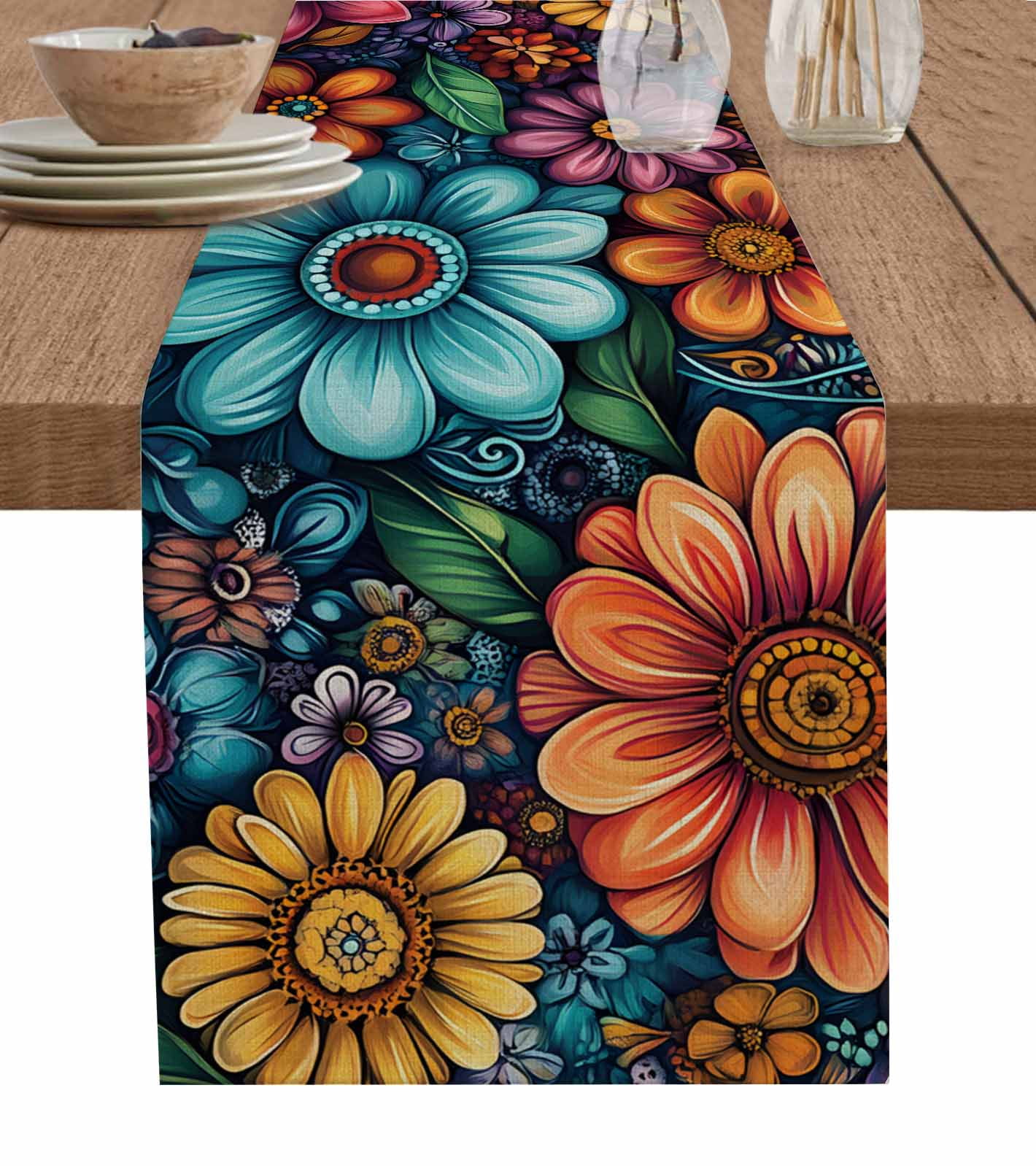 Spring Flowers Table Runner 90 Inches, Country Chic Colorful Floral ...