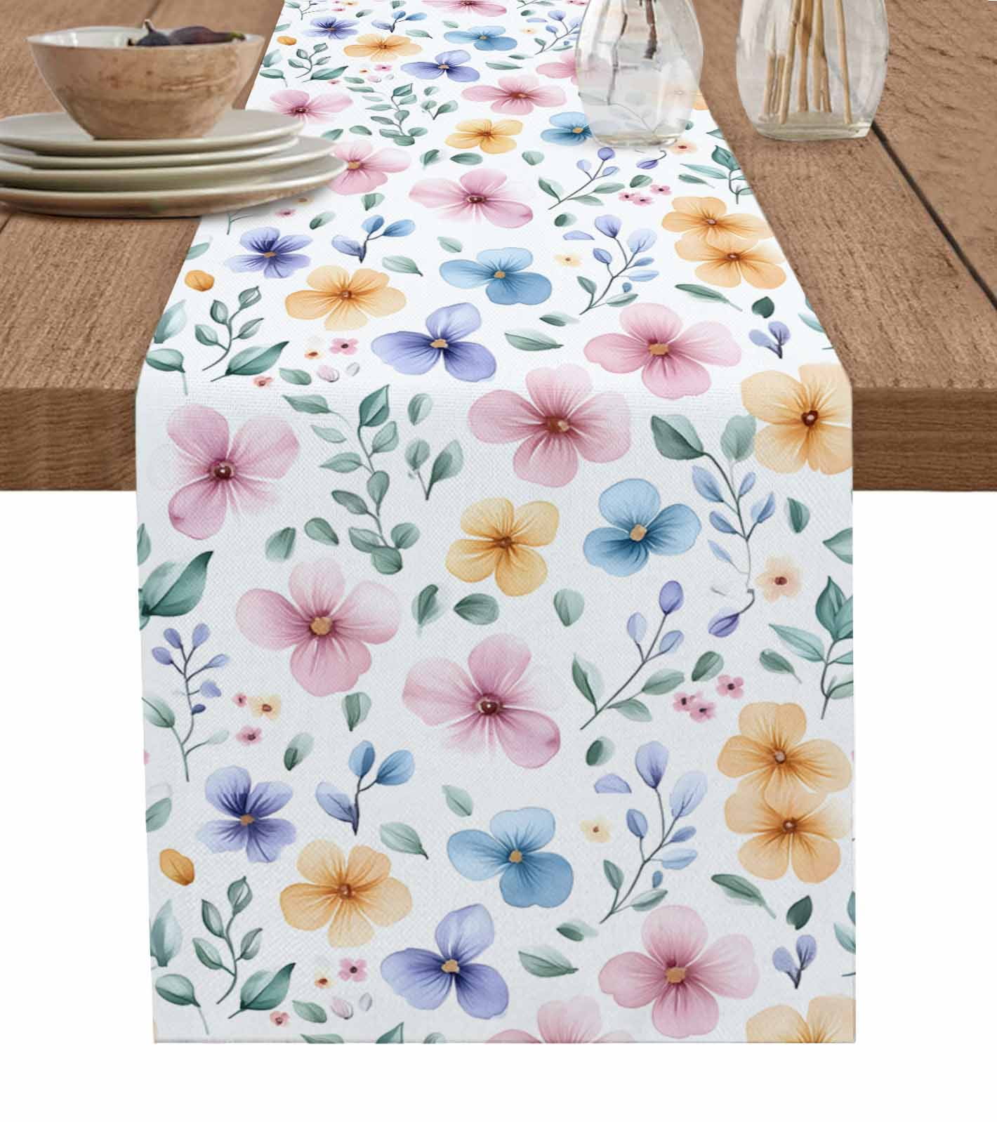 Spring Flowers Table Runner 90 Inches, Farmhouse Botanical Nature ...