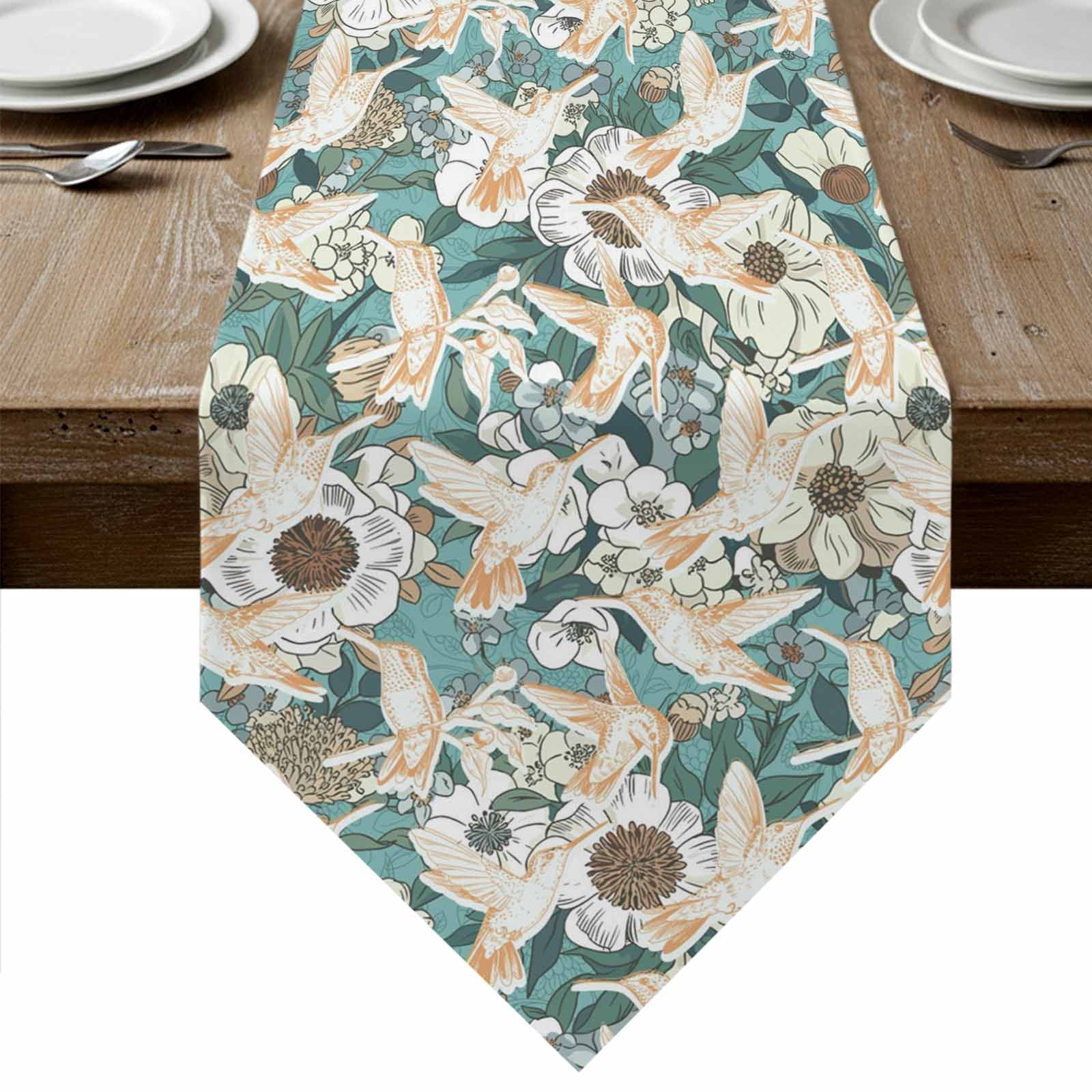 Spring Flowers Table Runner Linen Burlap Table Runner 120 Inches Long ...