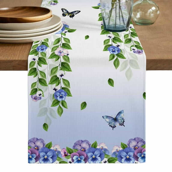 Spring Flowers Table Runner, Summer Botanical Butterfly Watercolor ...