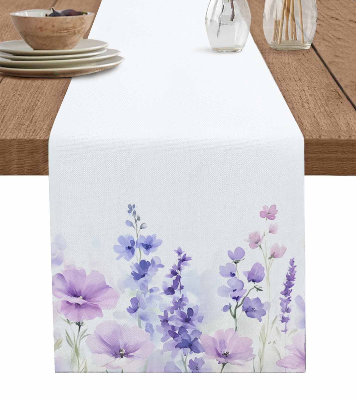 Spring Flowers Table Runner Watercolor Idyllic Lavender Purple Plant ...