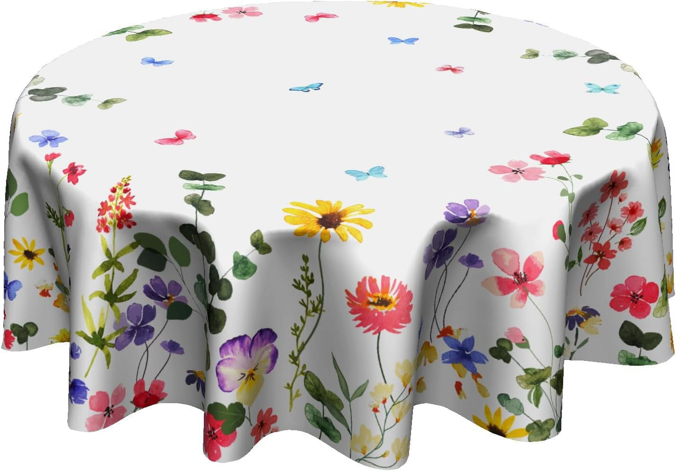 Spring Flowers Tablecloth Butterfly Floral Round Tablecloth 60 Inch ...