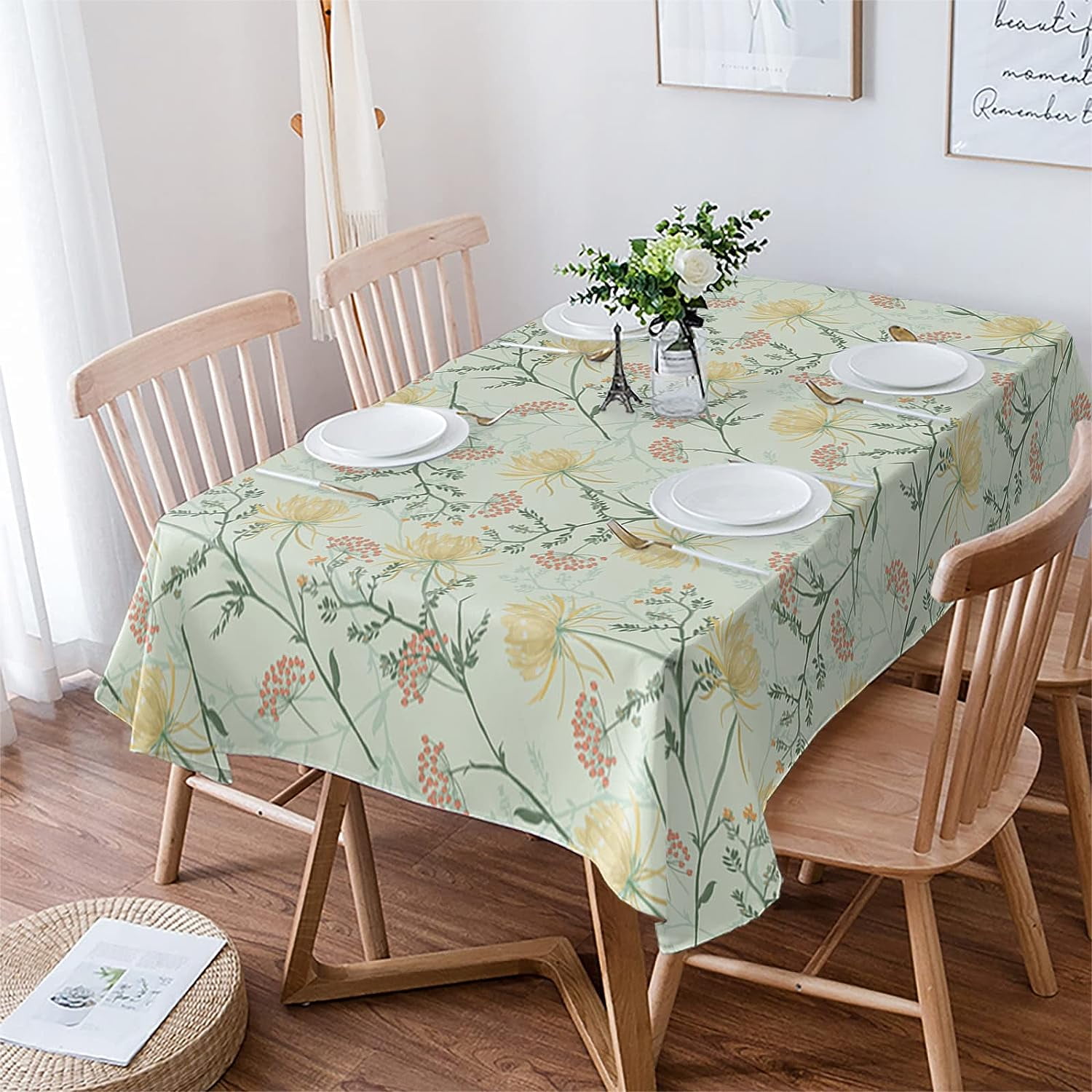 Spring Flowers Tablecloth for Rectangle/Oval Tables 60 x 84 Inch Fabric ...