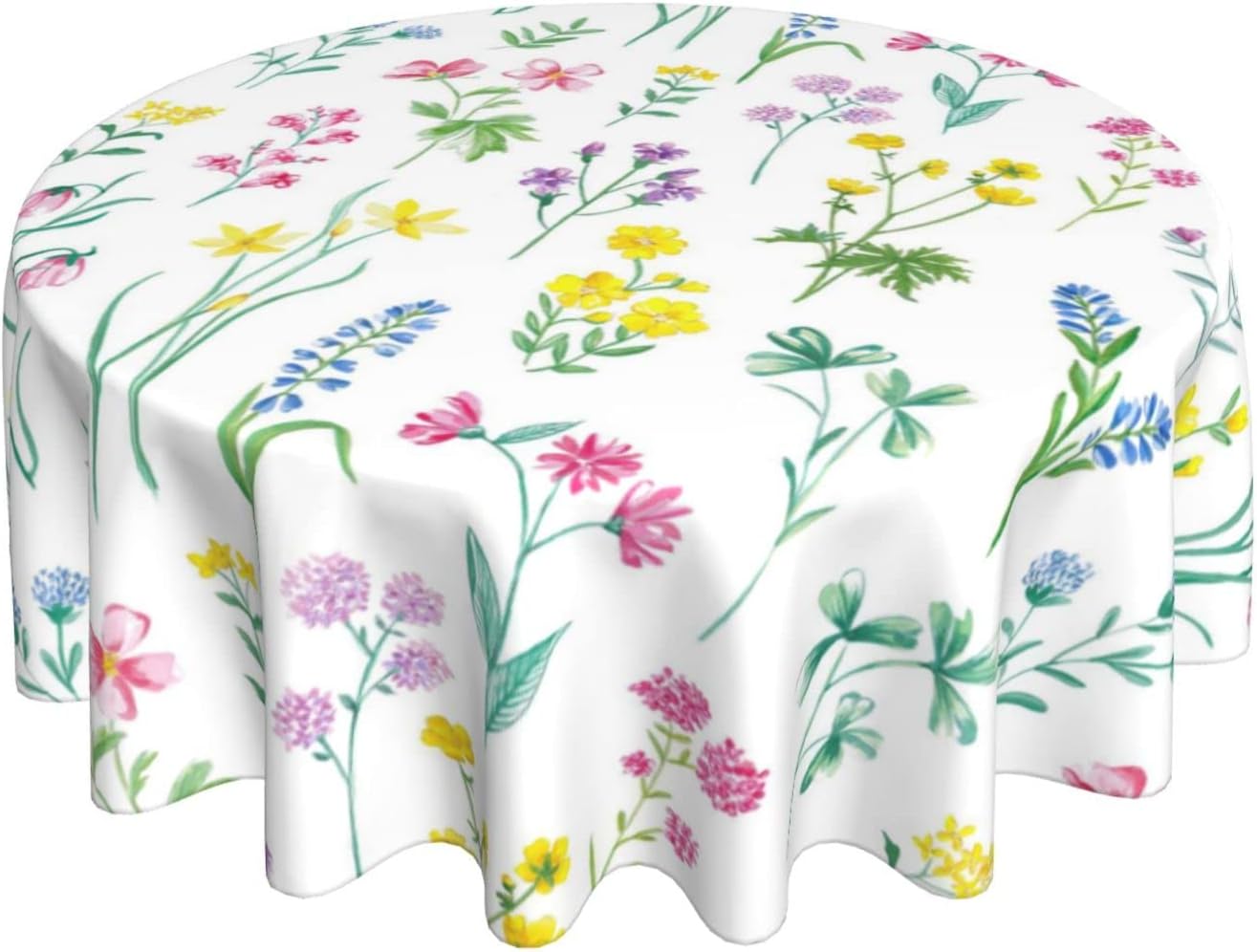 Spring Flowers Tablecloth Round Table Cover Washable Stain and Wrinkle ...