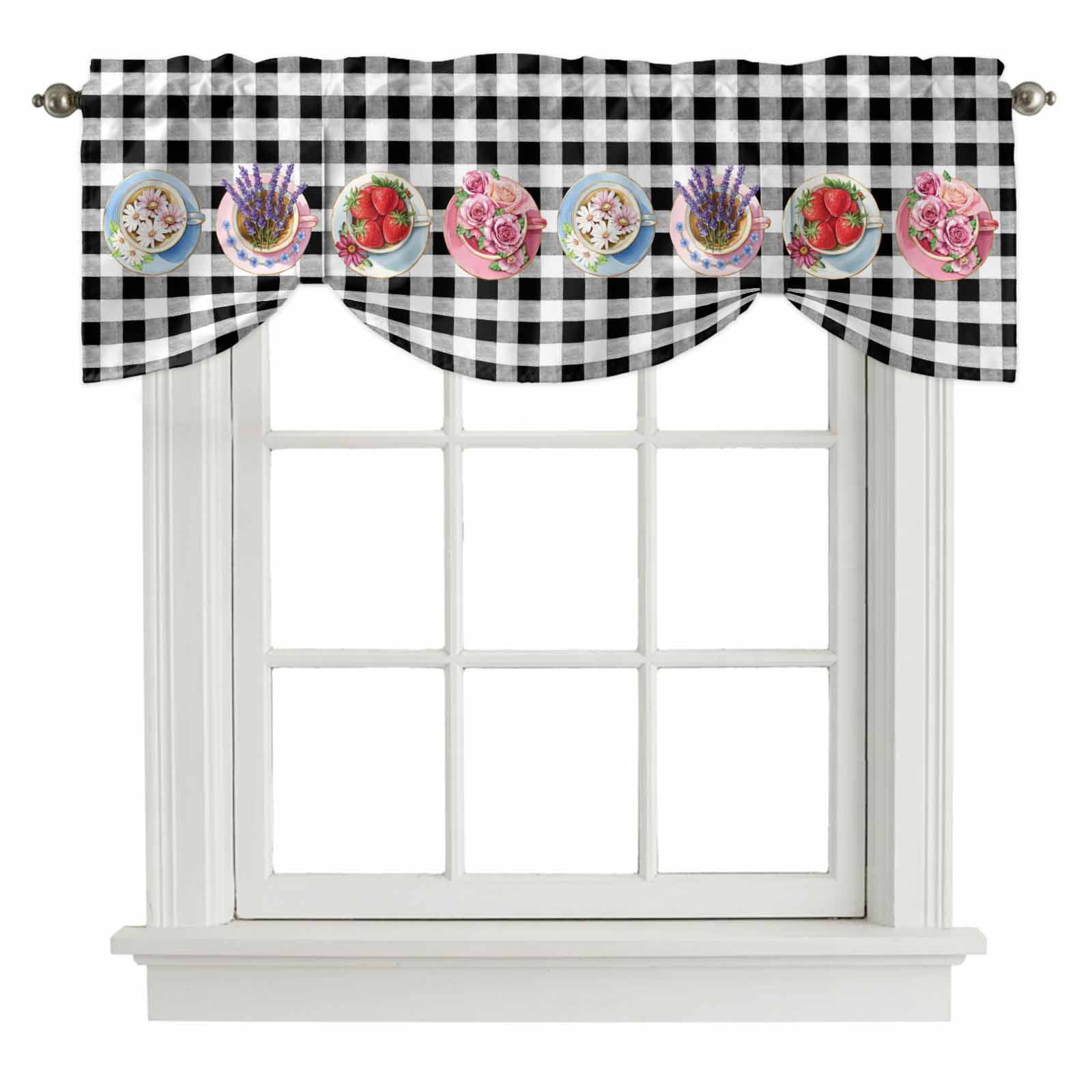 Spring Flowers Tie Up Valance for Windows, Daisy Pink Roses Purple ...