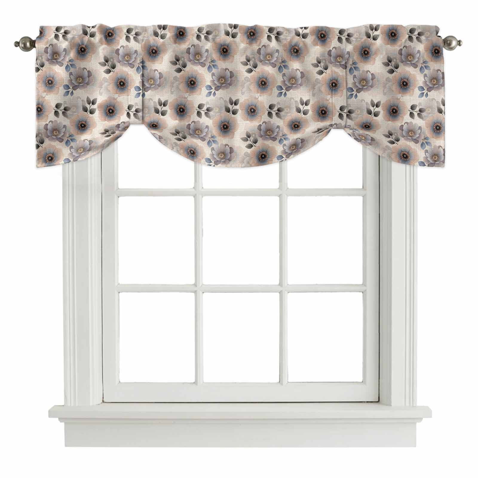 Spring Flowers Tie Up Valance for Windows, Watercolor Grey Red Floral ...
