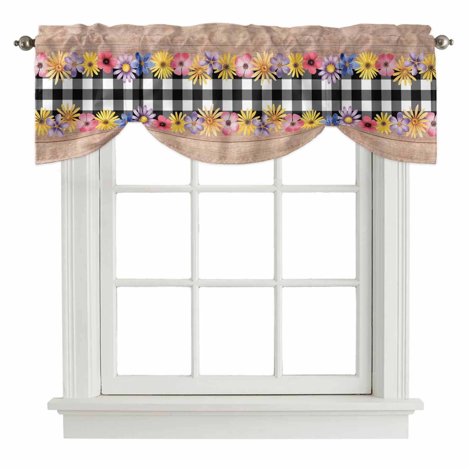 Spring Flowers Tie Up Valance for Windows, Watercolor Pink Yellow ...