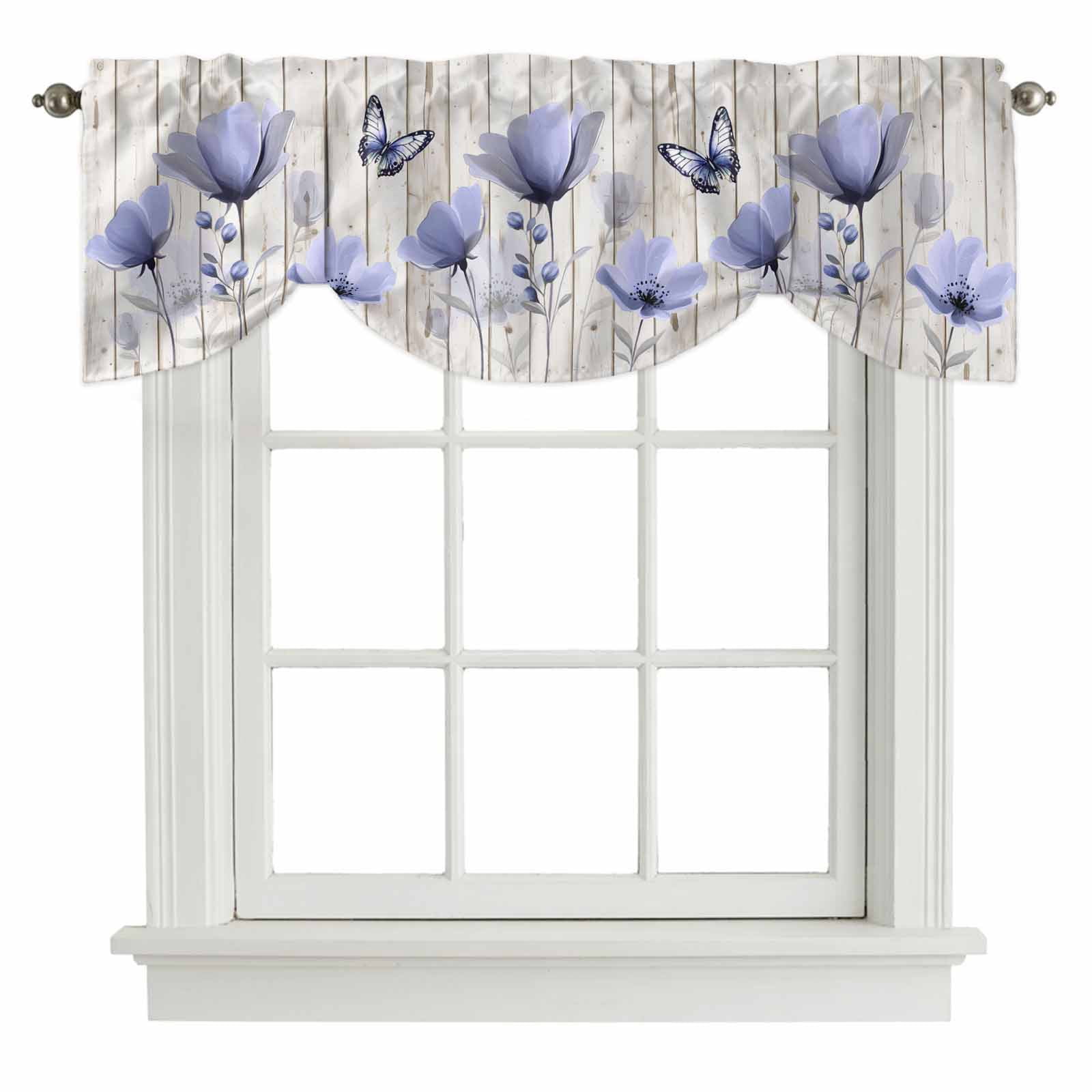 Spring Flowers Tie Up Valance for Windows, Watercolor Purple Floral ...