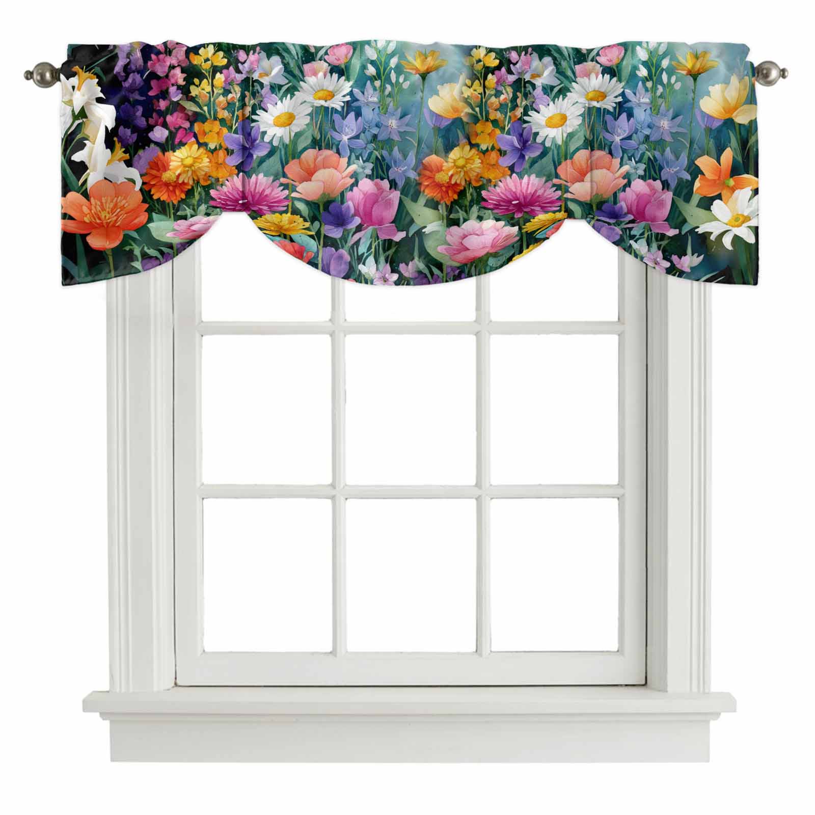 Spring Flowers Tie Up Valance for Windows, Watercolor Yellow White ...