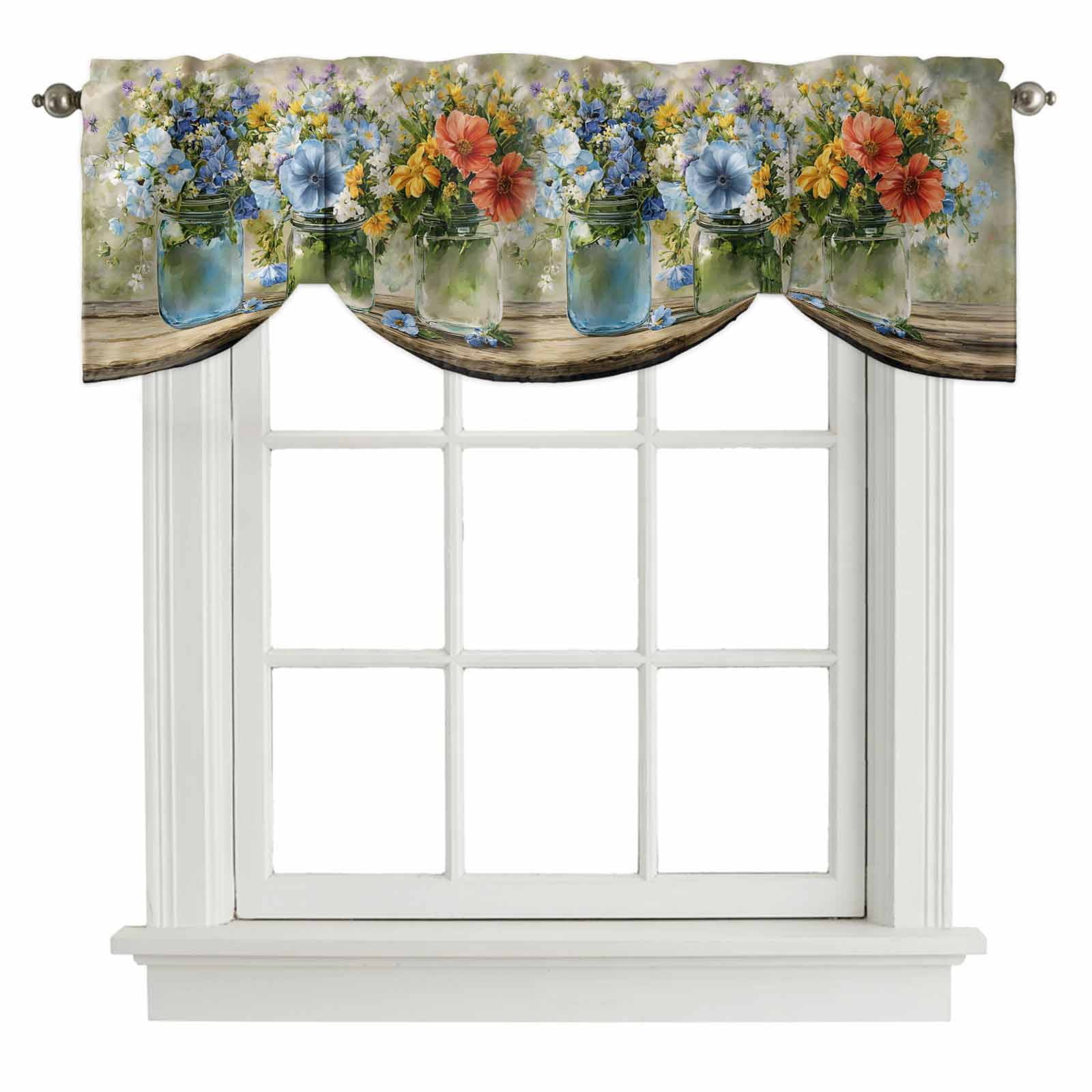 Spring Flowers Tie Up Valance for Windows, Yellow Red Blue Purple ...